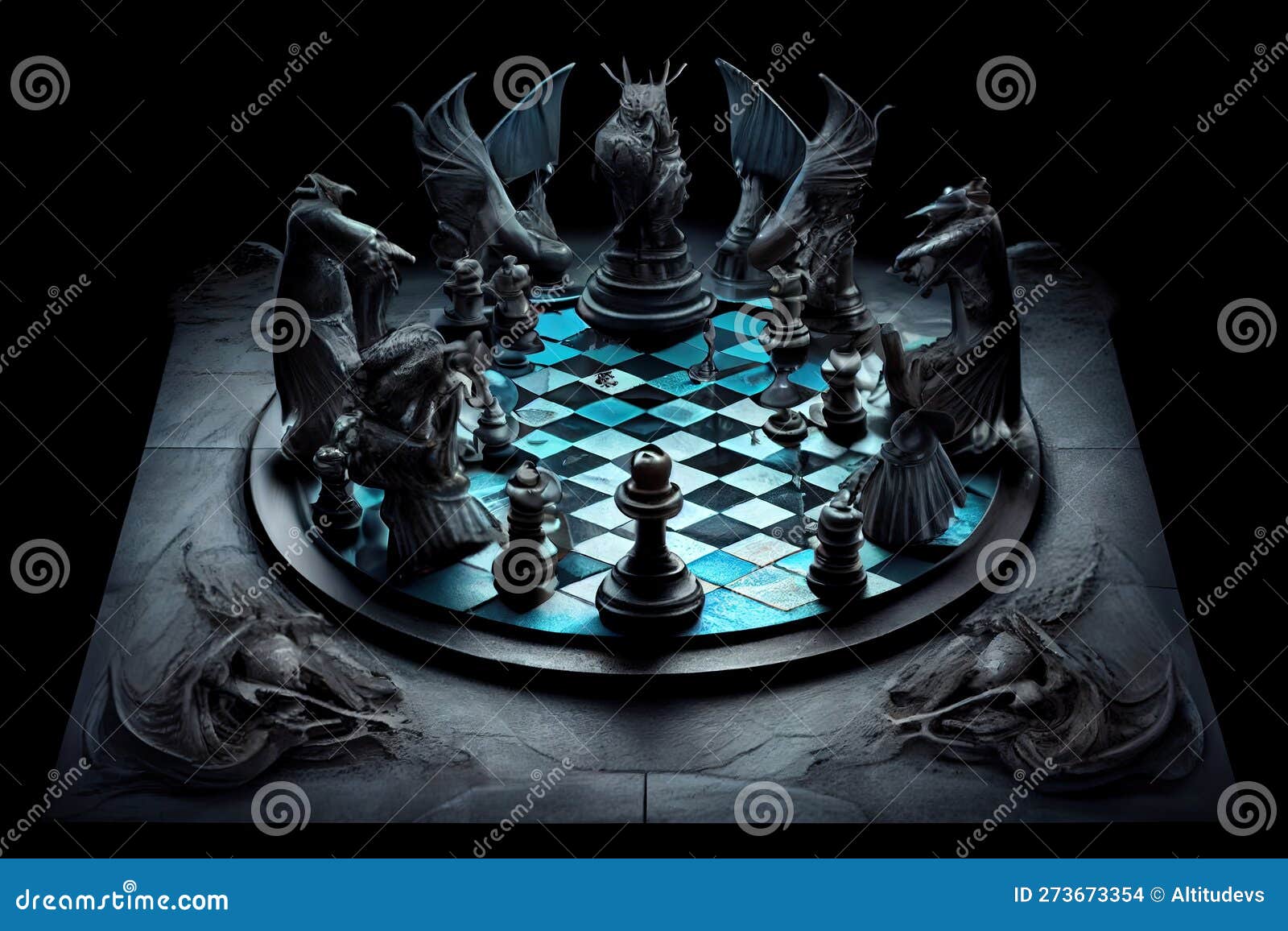 Chess Board Floating in a Void, with Ominous Figures and Creatures ...