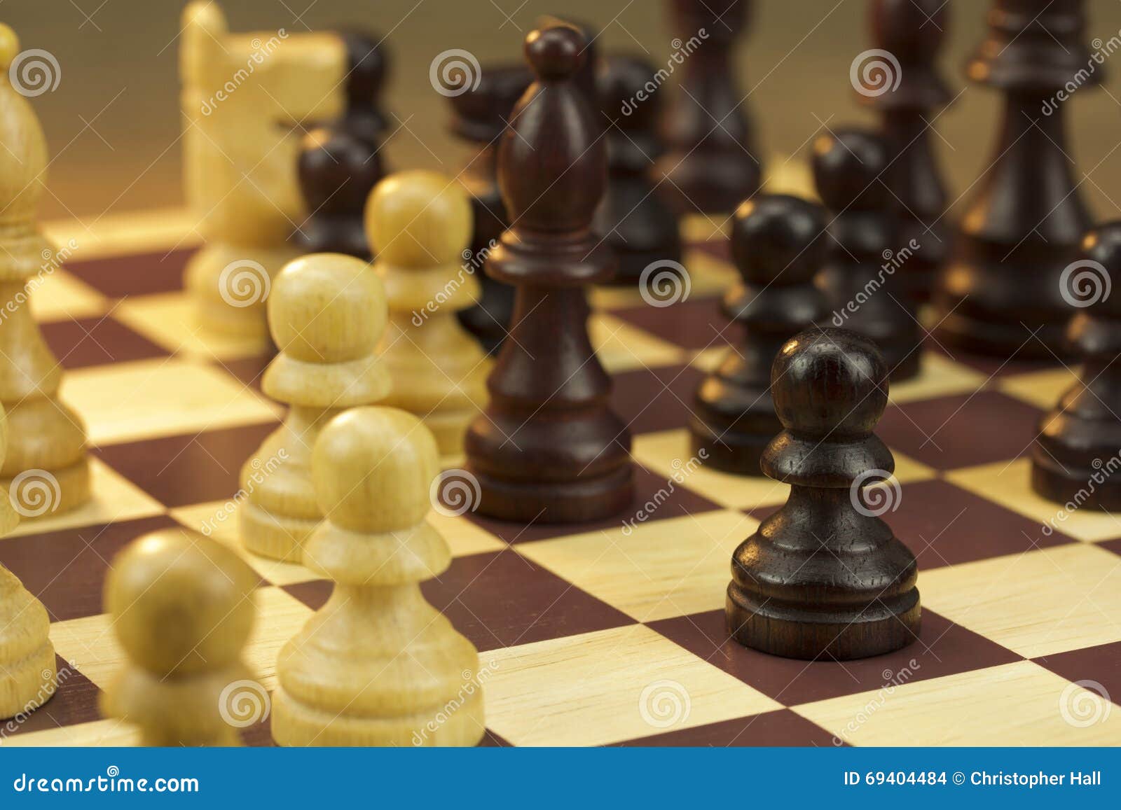 Chess Board with Game in Play Stock Photo - Image of game, planning ...