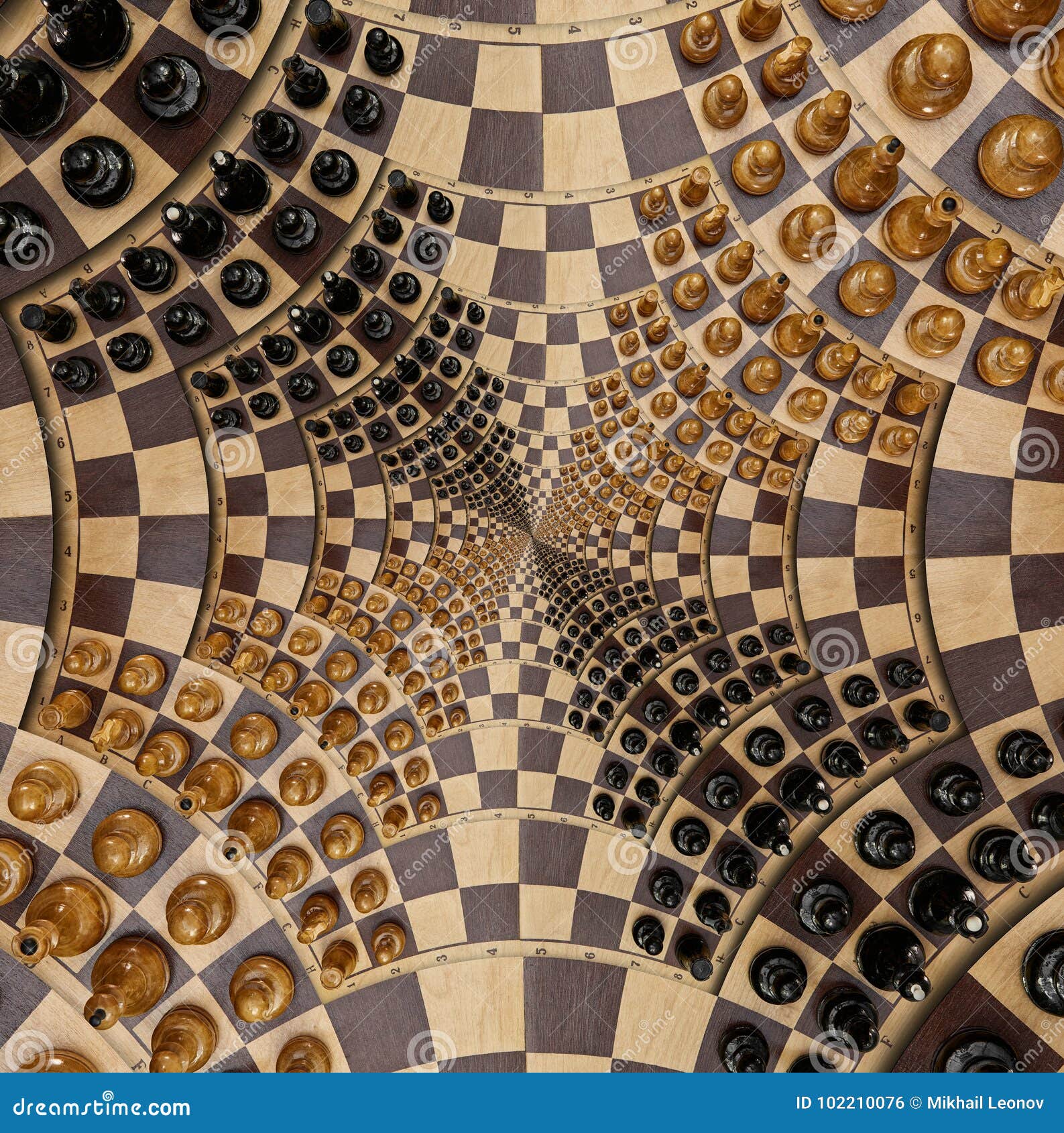 Abstract Wooden Chess Board Desk White Black Figures in Corners Square ...