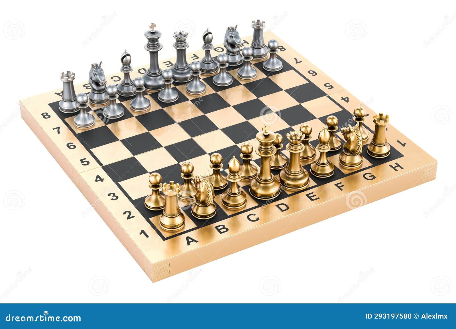 Chess Board with Gold and Silver Figures, 3D Rendering Stock ...