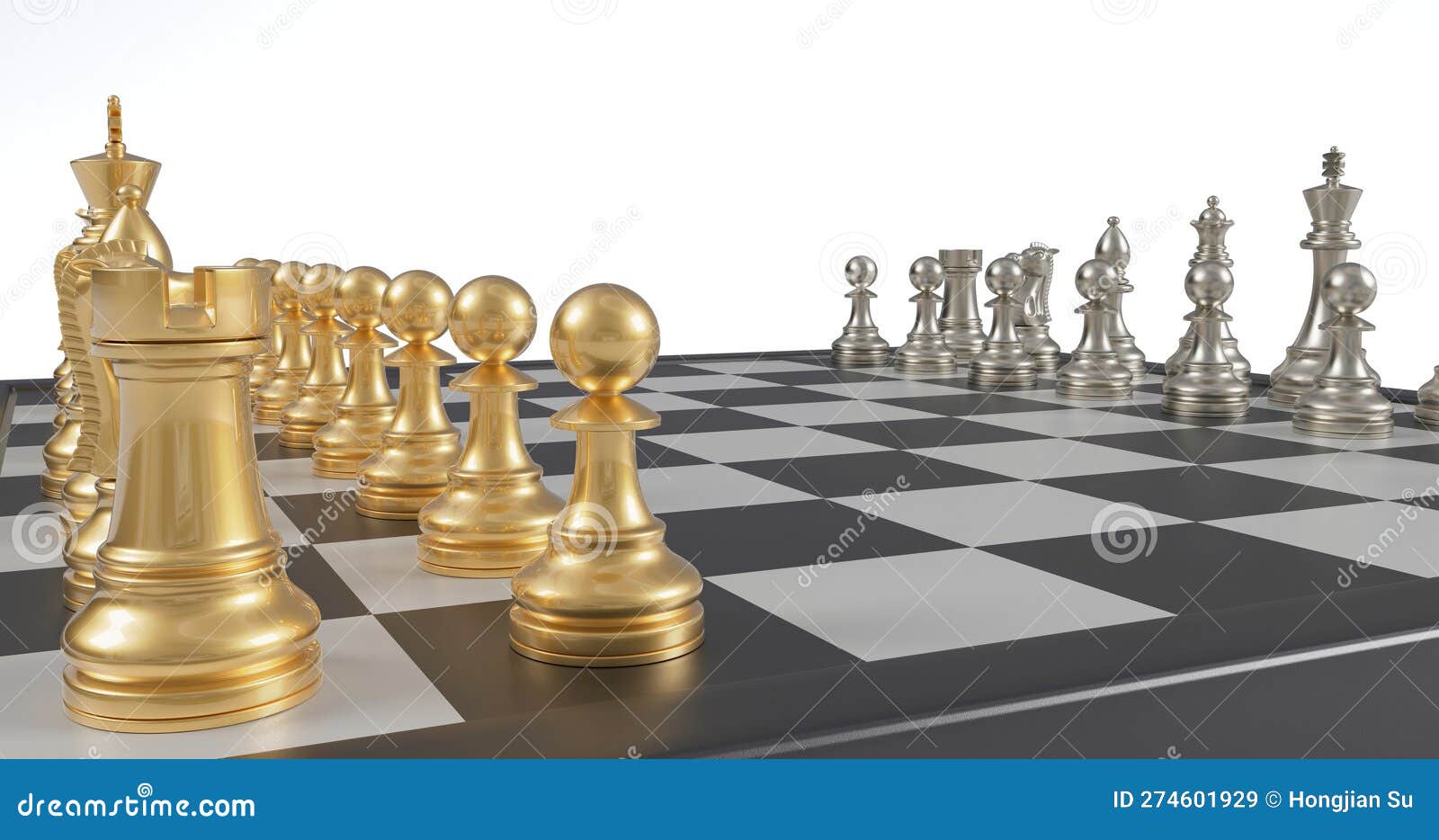 A Chess Board with a Golden and Silver Chess Set, 3D Render Stock ...