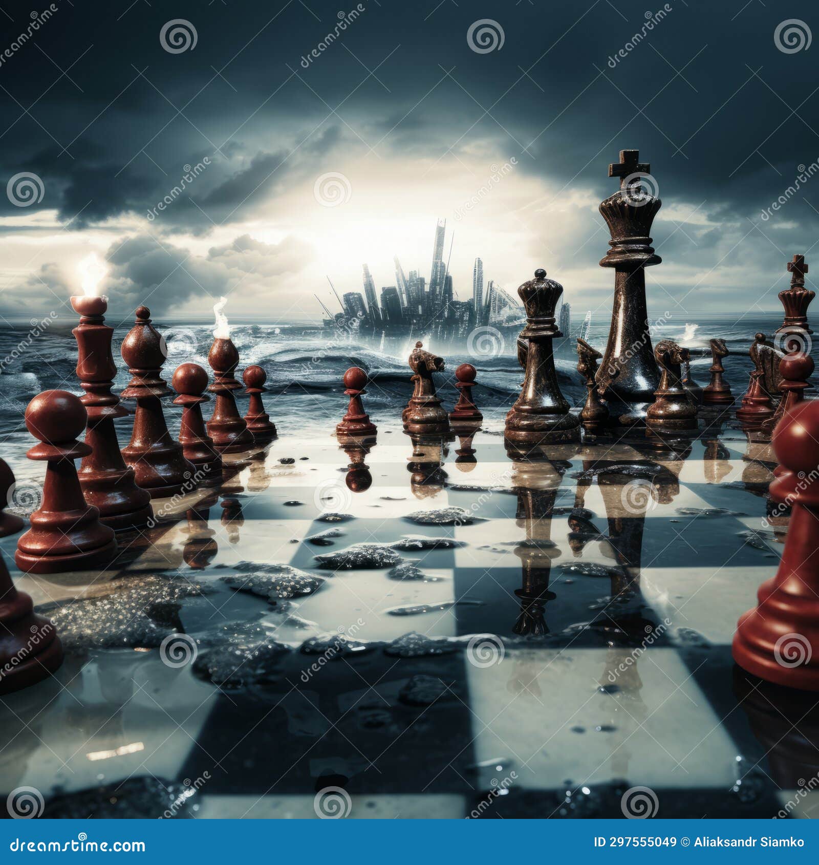A Chess Board with a Large Ship in the Background Stock Image - Image ...