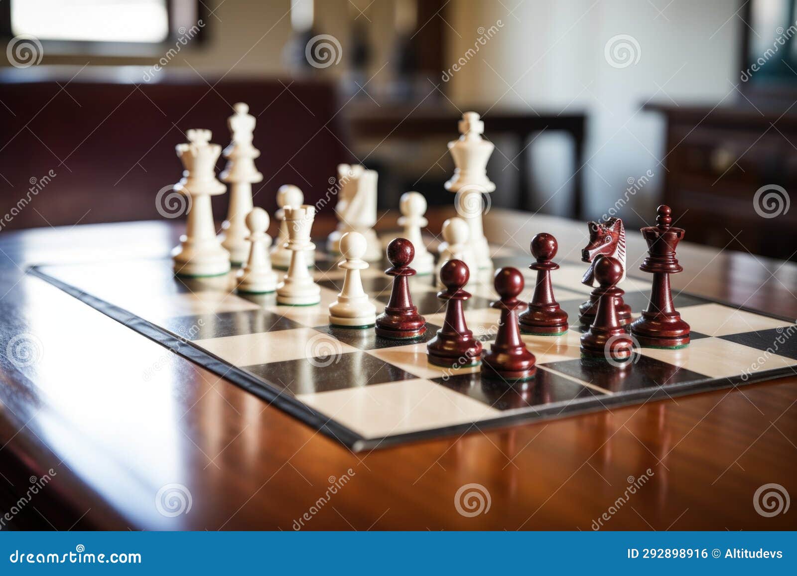 Chess Board Mid-game on a Table Stock Illustration - Illustration of ...