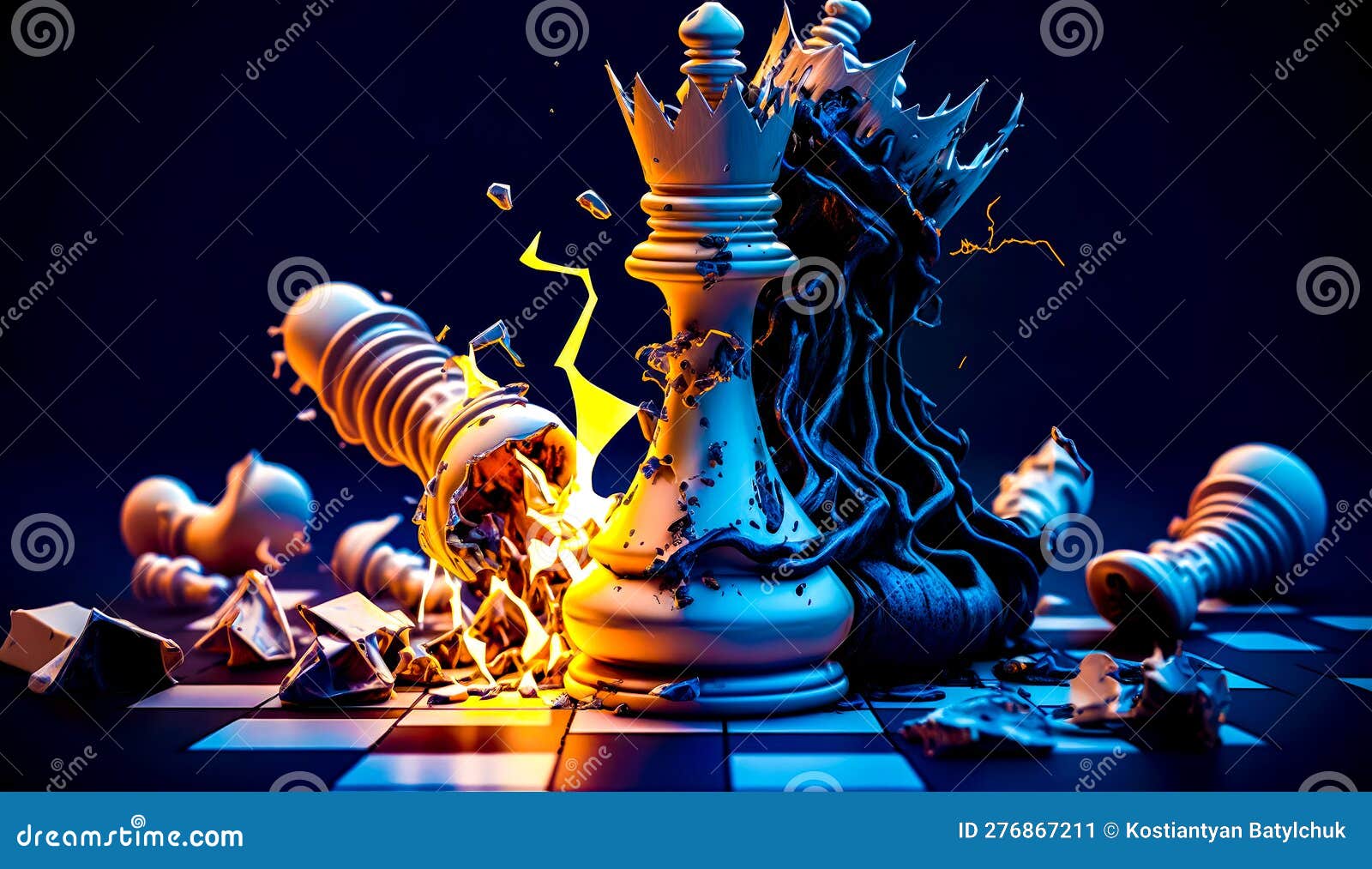 Chess Board with Pieces of Broken Chess Set on Top of it. Generative AI ...