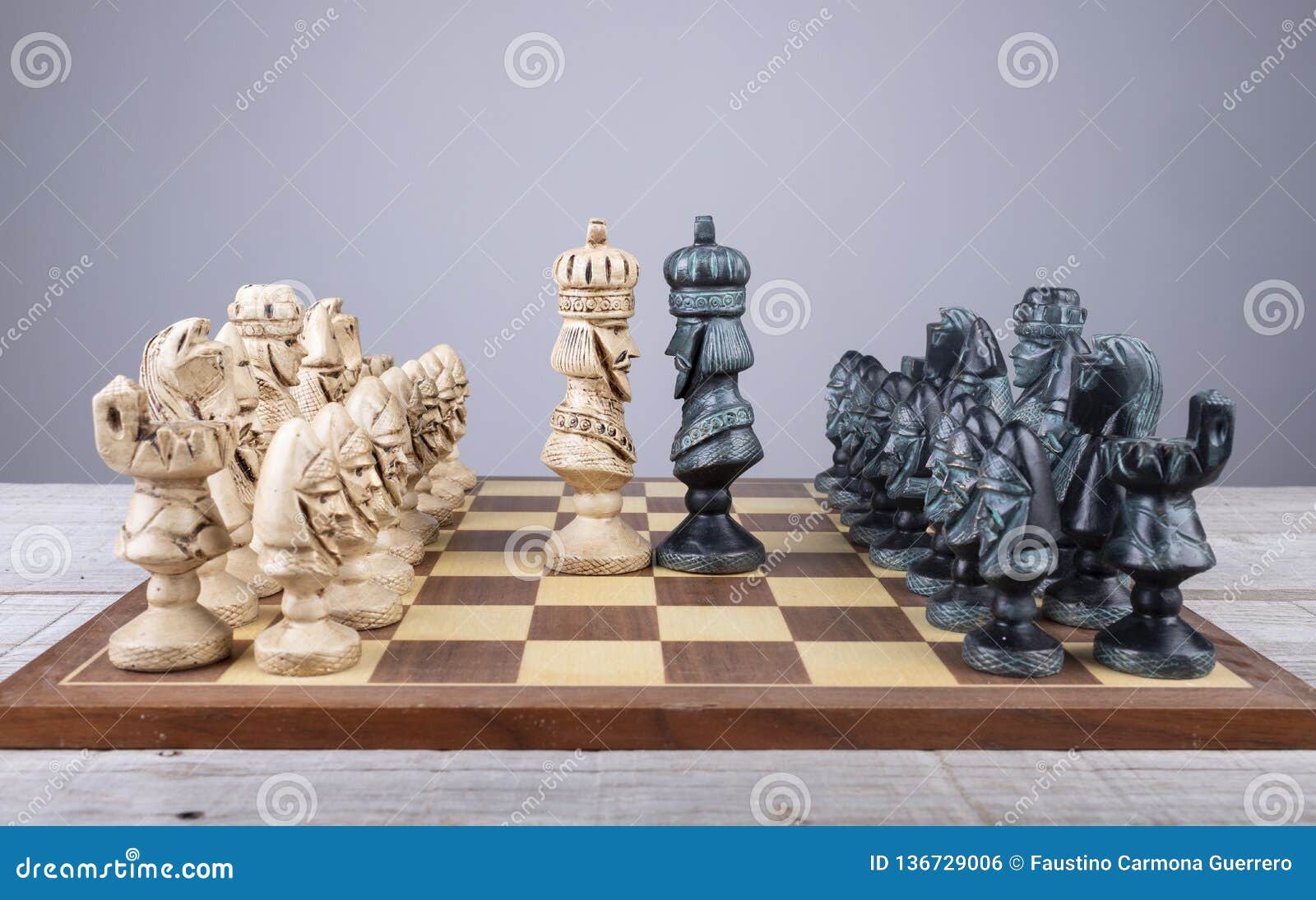 Chess Board with Pieces of Collection Put in Order and the Kings Faced ...