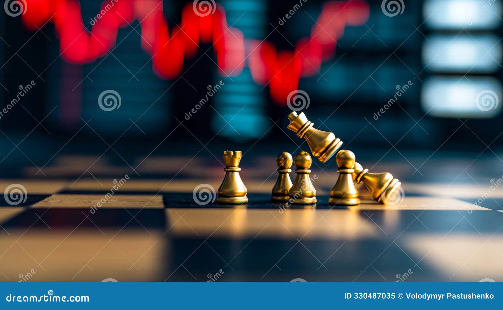 A Chess Board with Chess Pieces on it and a Stock Market Chart in the ...
