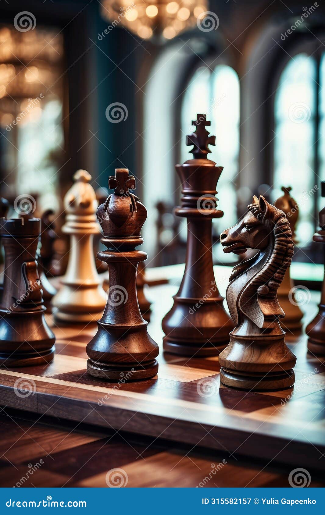 Chess Board with Set of Chess Pieces Stock Image - Image of knight ...