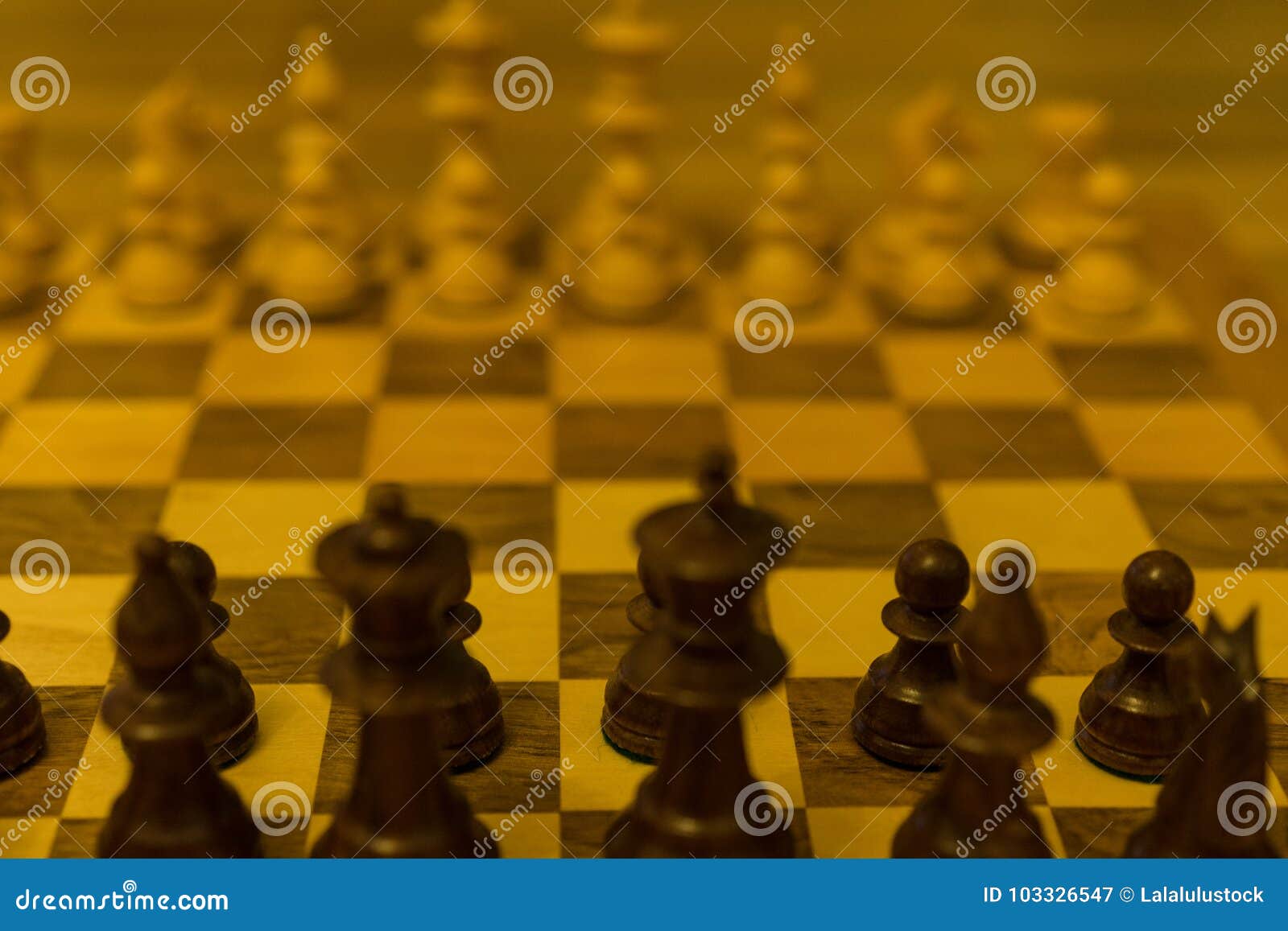 Chess Board Starting Position from Black Side View Stock Image - Image ...