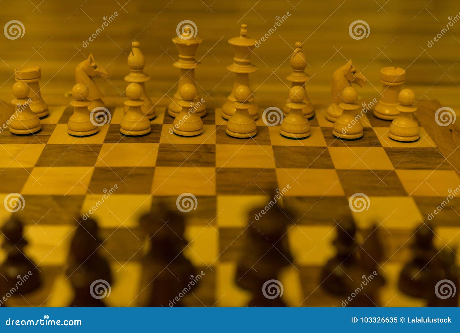 Chess Board Starting Position from Black Side View Stock Image - Image ...