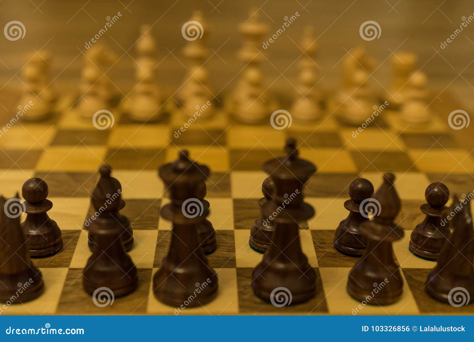 Chess Board Starting Position from Black Side View Stock Photo - Image ...