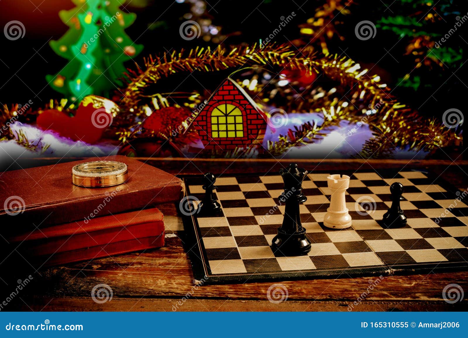Chess on Board with Text Book with Christmas Stock Image - Image of ...