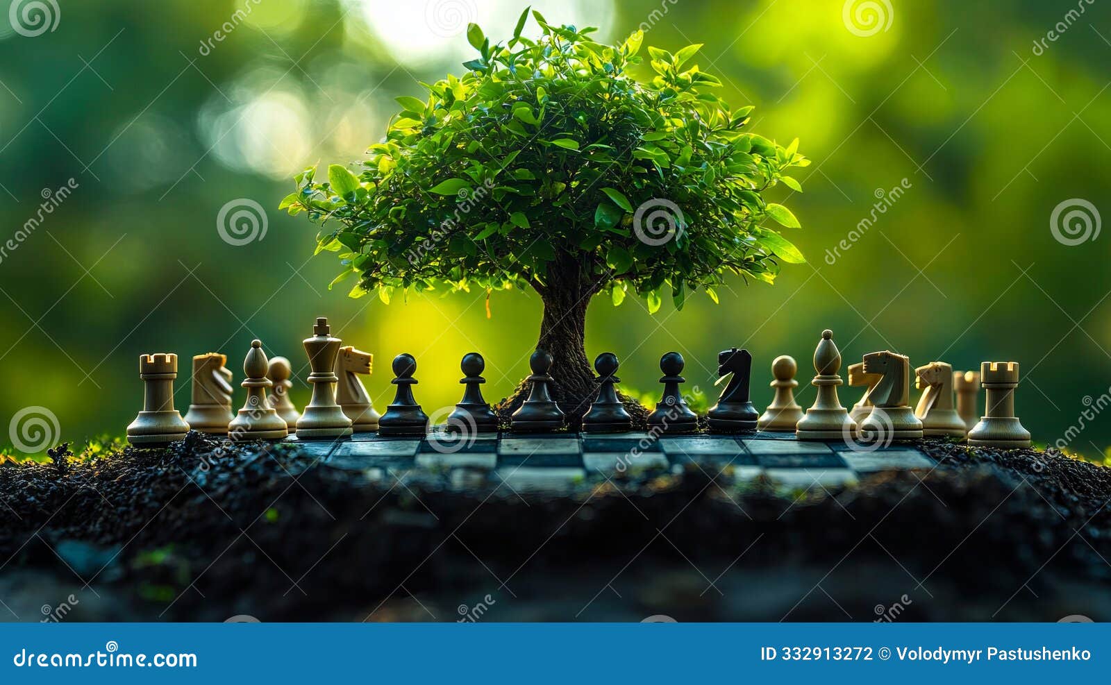 A Chess Board with a Tree Growing Out of it Stock Photo - Image of ...