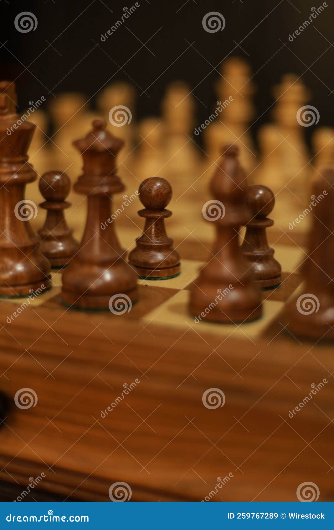 Chess Board with Wooden Figures, Vertical, Close-up Stock Image - Image ...