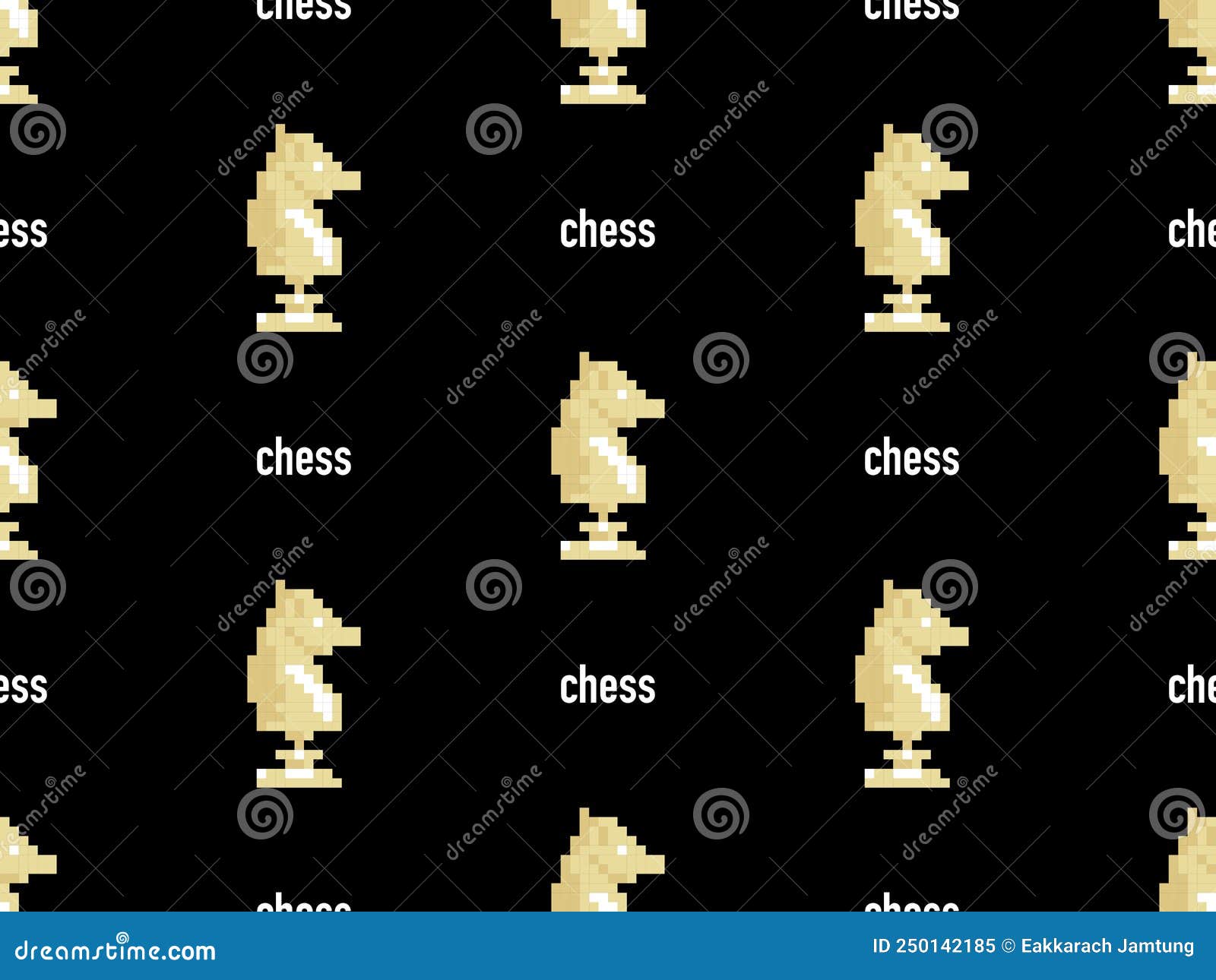 Chess Seamless Pattern on Black Background. Pixel Style Stock ...