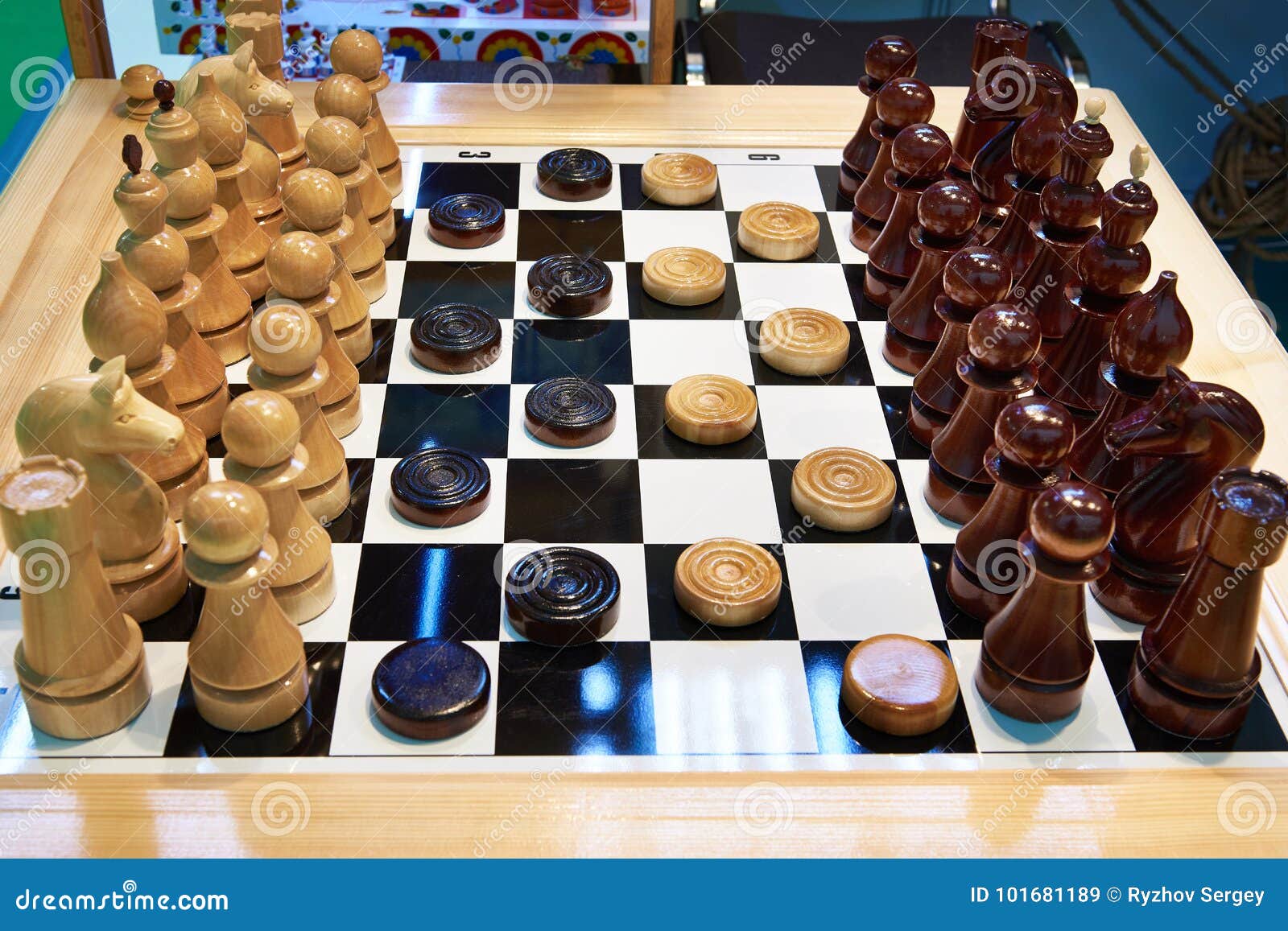 Chess and Checkers on Board Stock Image - Image of competition, bishop ...