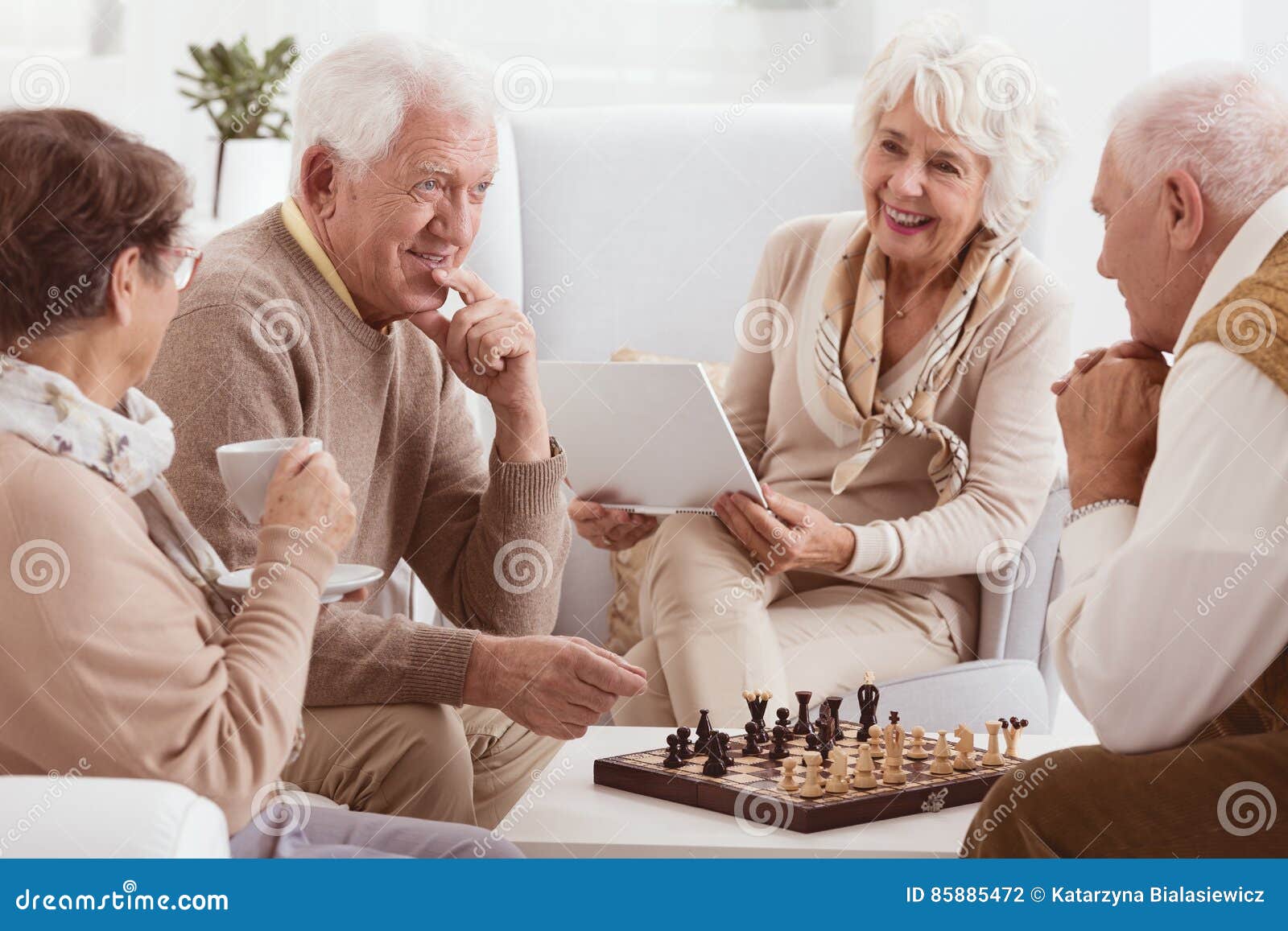 Chess Competition between Friends Stock Photo - Image of help, laptop ...