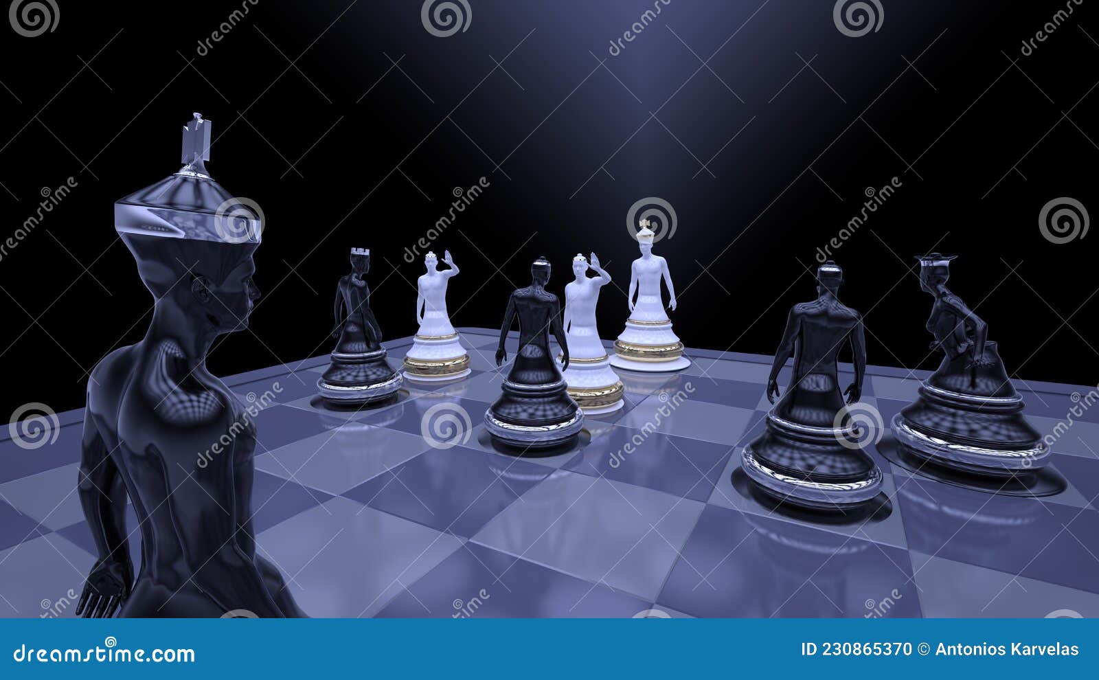 Chess Composition of Anthropomorphic Pieces in Dark Background Stock ...
