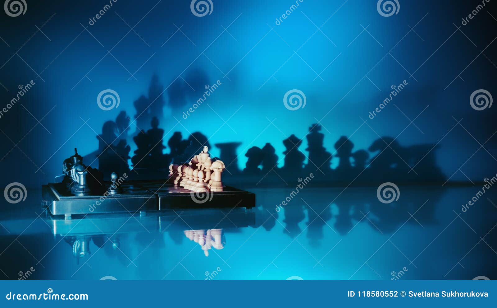 Chess with Dark Shadows on a Blue Background Stock Photo - Image of ...