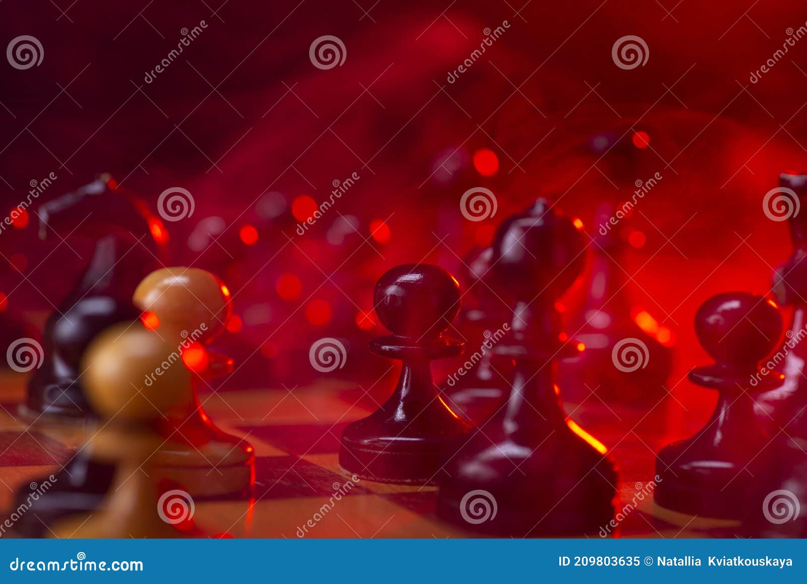 Chess Fight, Chess Pieces on the Board, Toned in Red. Battle Fire and ...