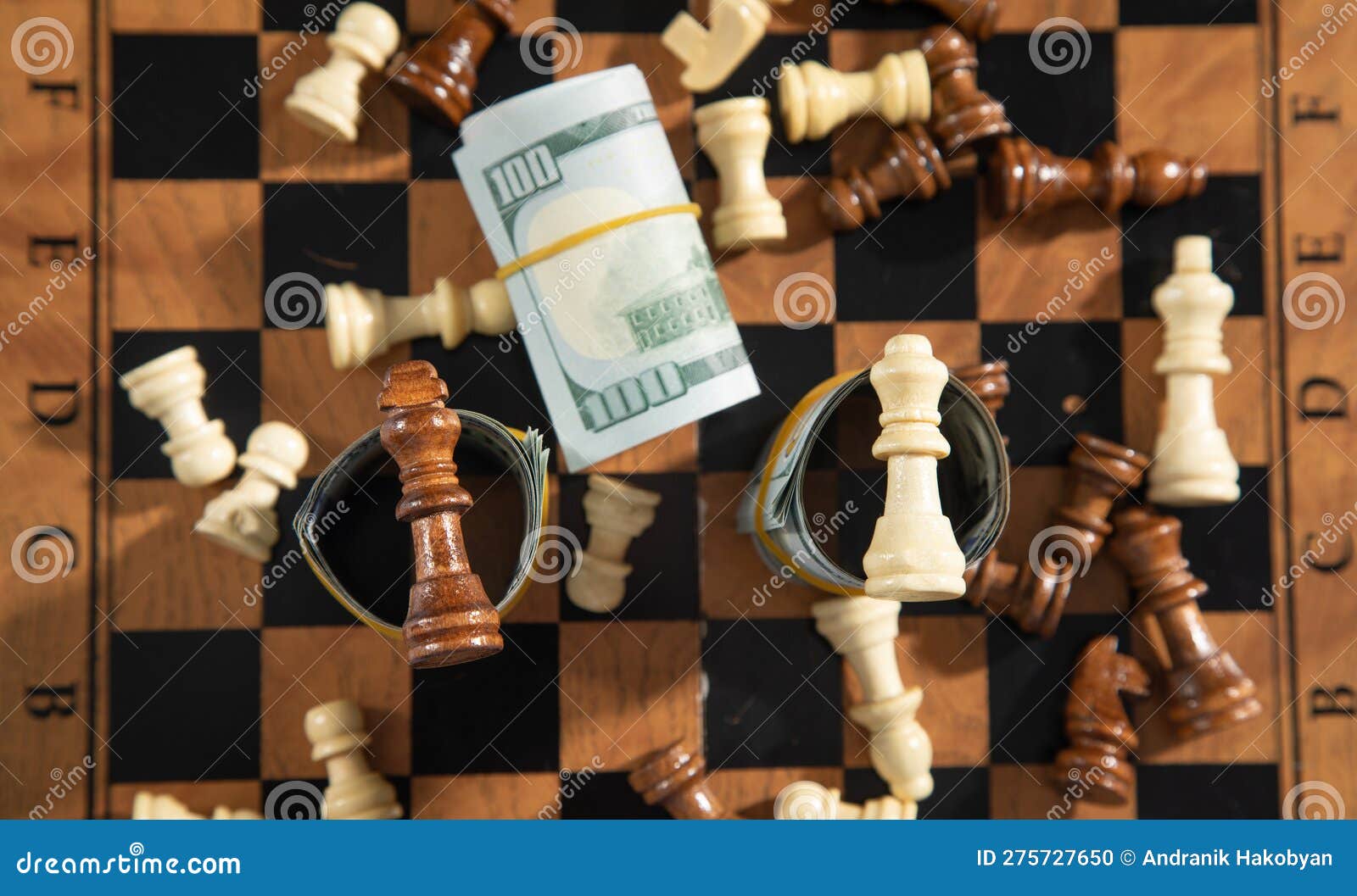 Chess Figures and Dollar Money on the Chessboard Stock Photo - Image of ...