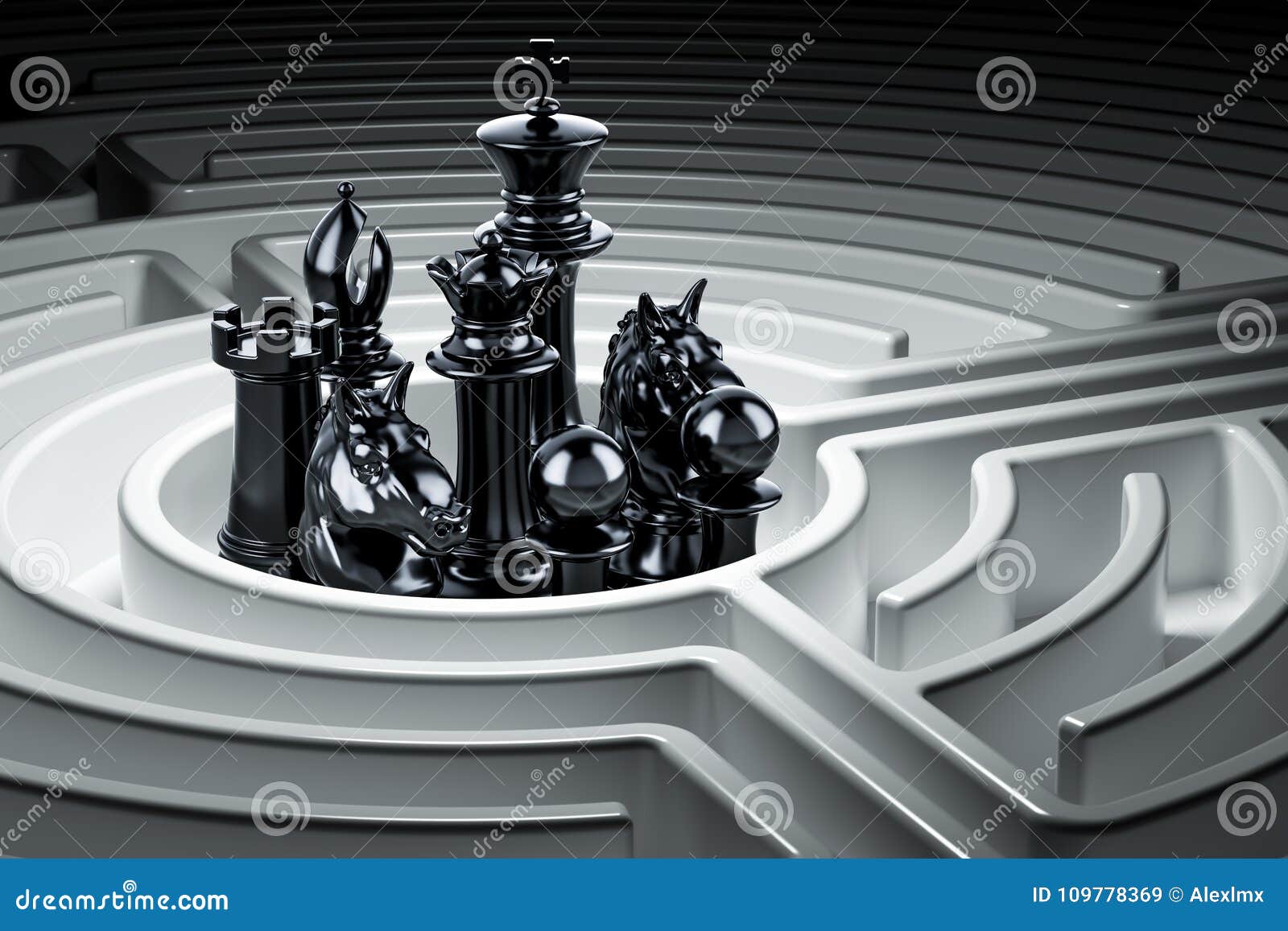 Chess Figures Inside Labyrinth Maze, 3D Rendering Stock Illustration ...
