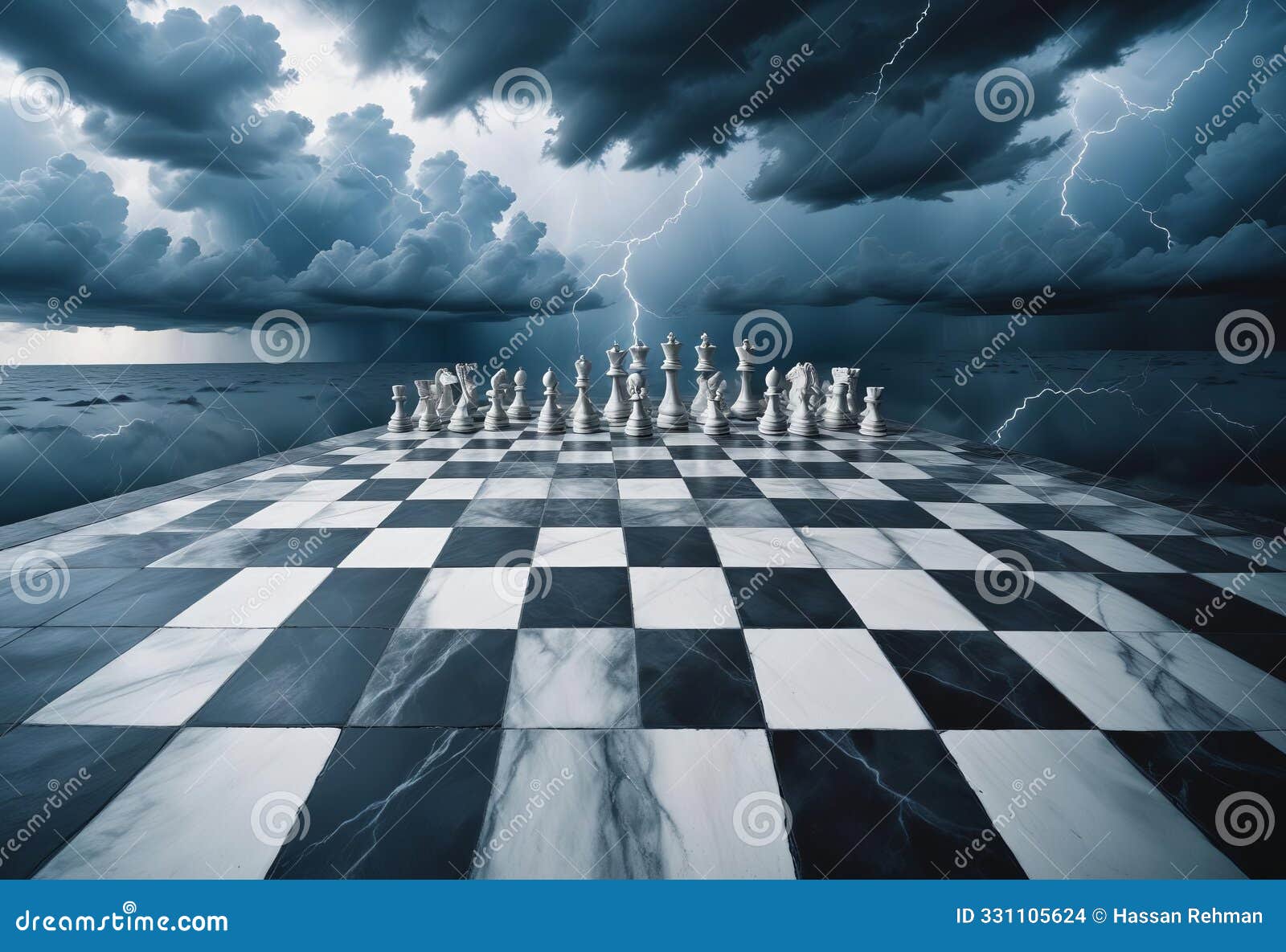 Chess Floor and Dark Sky Background Stock Illustration - Illustration ...