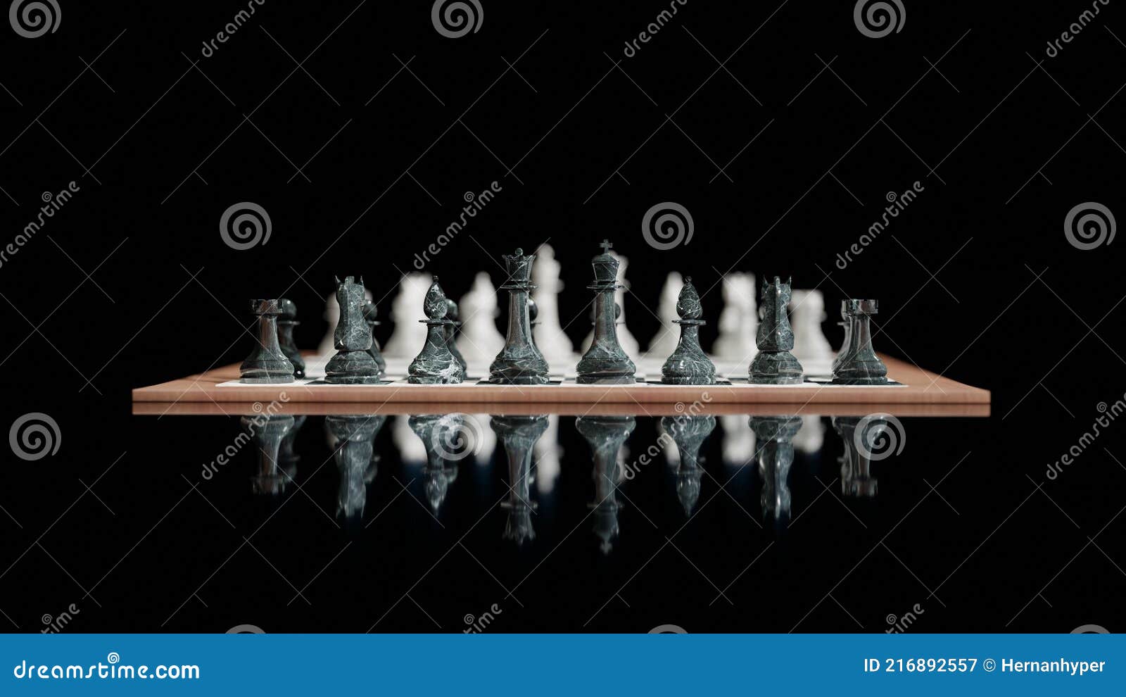 Chess Formation on the Board with Reflections and Black Background ...