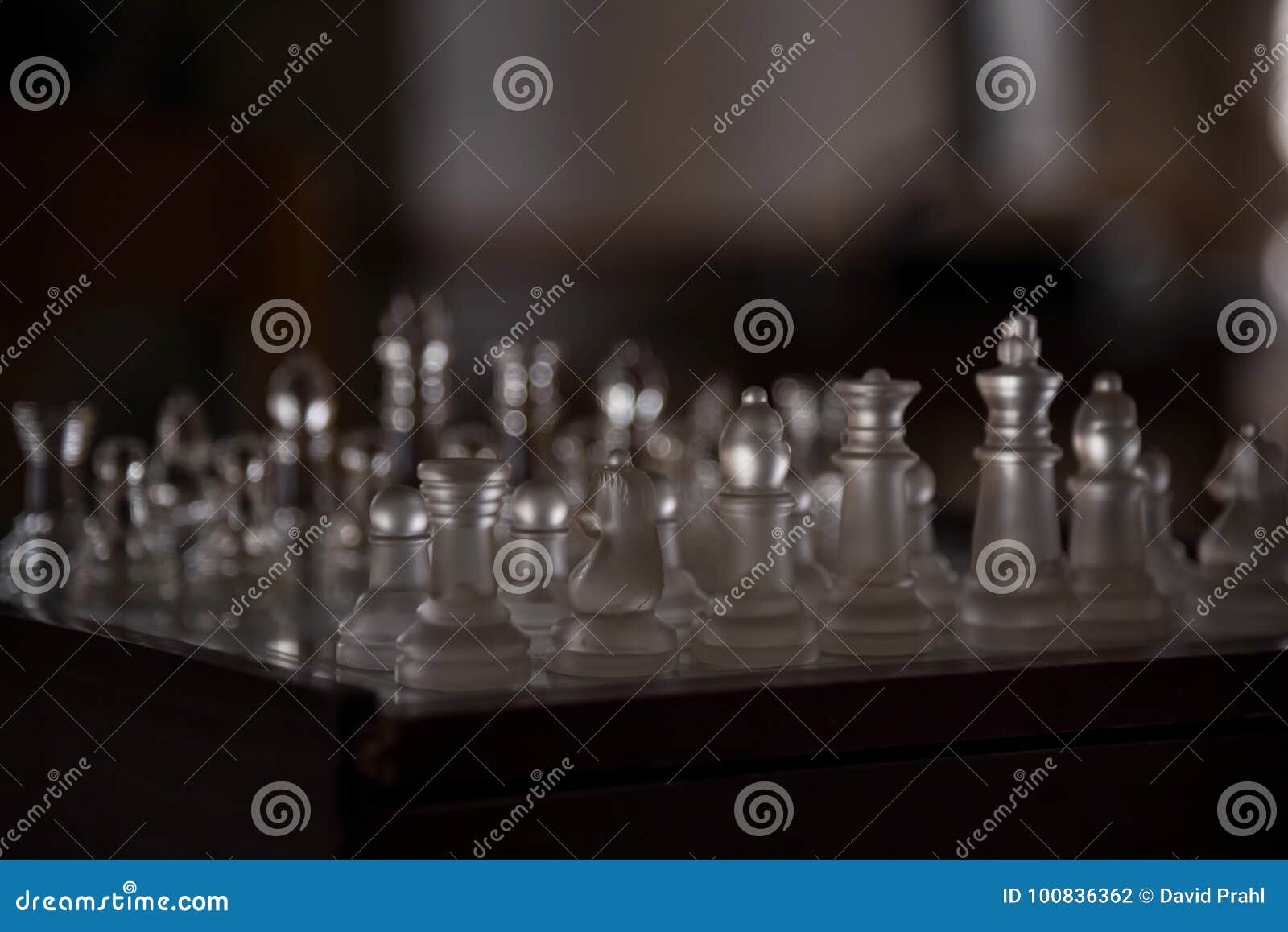 Chess Game with Glass Pieces in Light Stock Photo - Image of classic ...