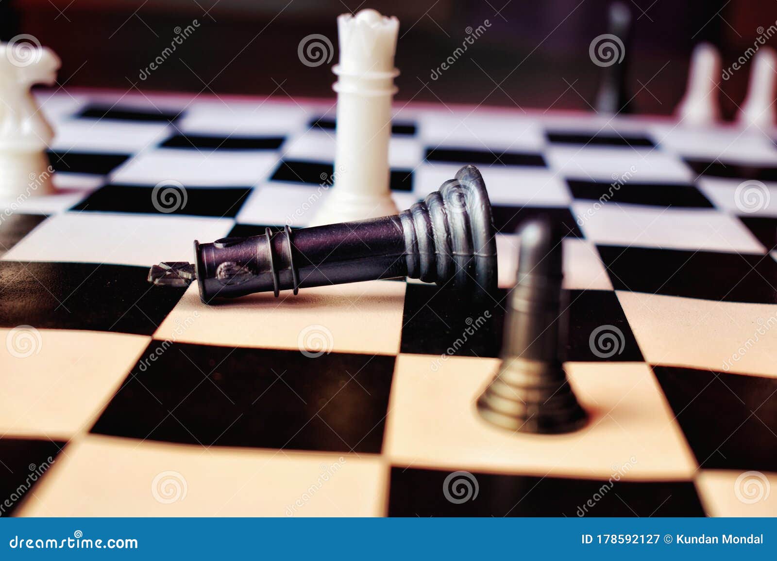 Chess Game Going on Where Black King is Fallen Down Stock Image - Image ...