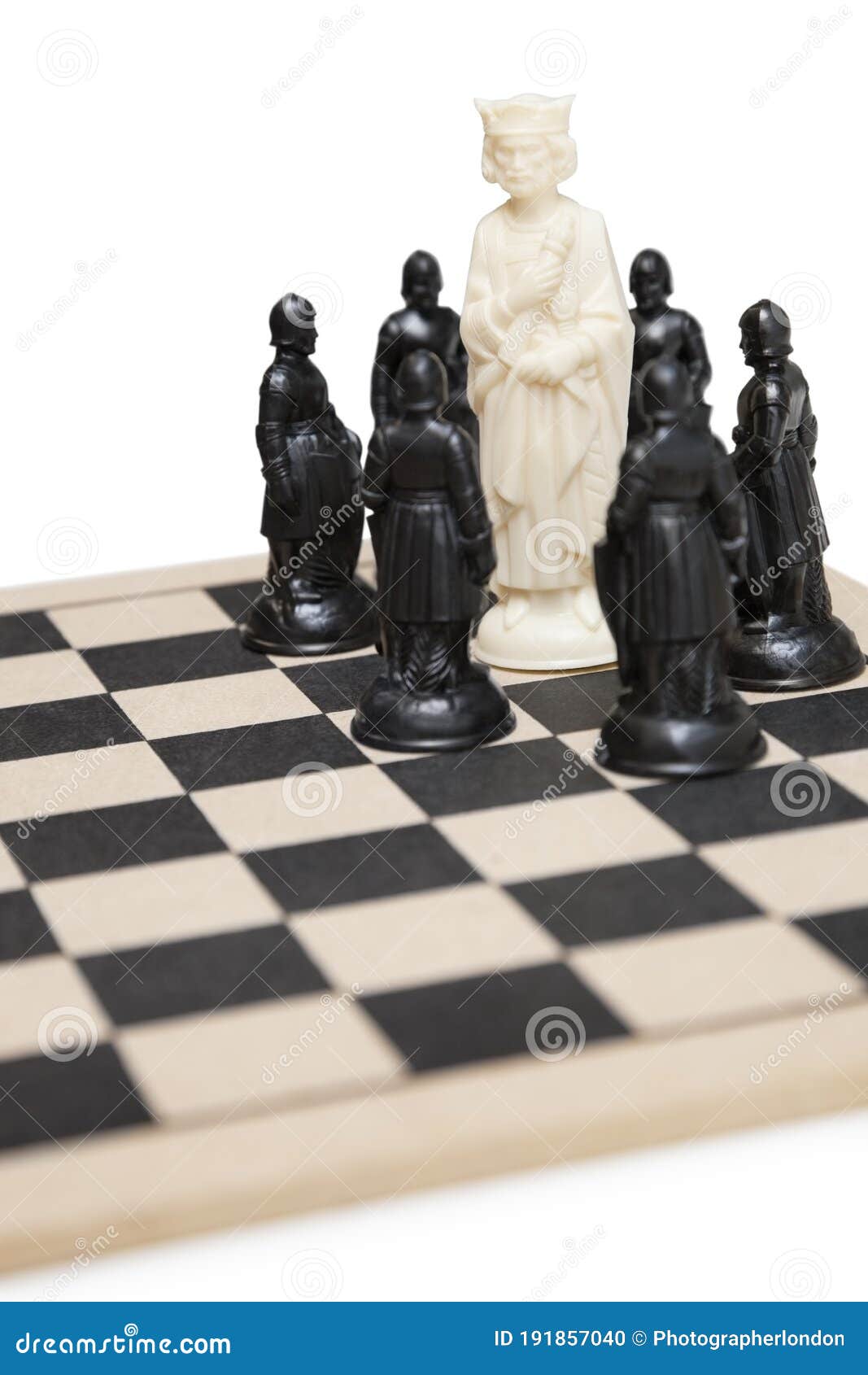 Chess Game with King Surrounded by Black Pawns Stock Photo - Image of ...