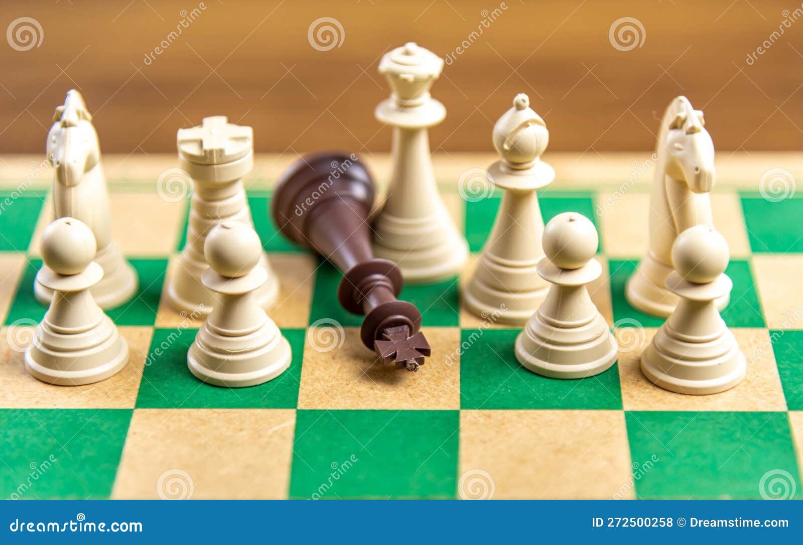 Chess Game Pieces on the Green Board Stock Photo - Image of move, king ...