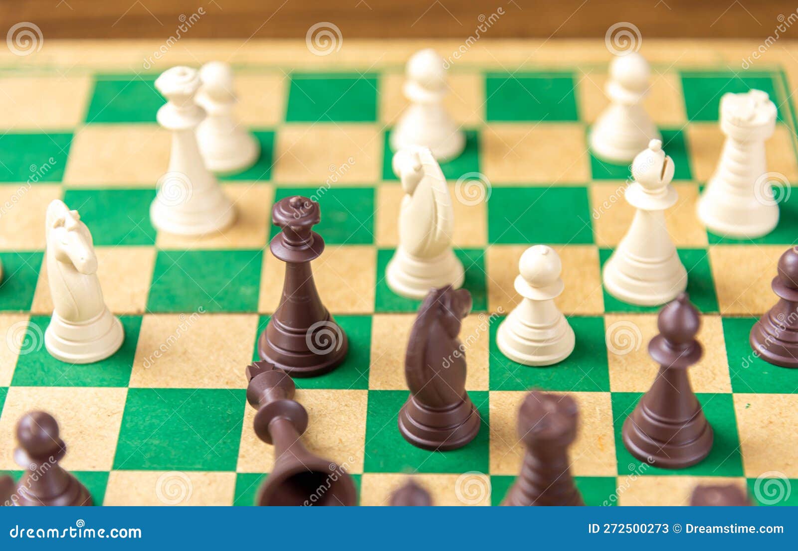 Chess Game Pieces on the Green Board Stock Image - Image of leisure ...