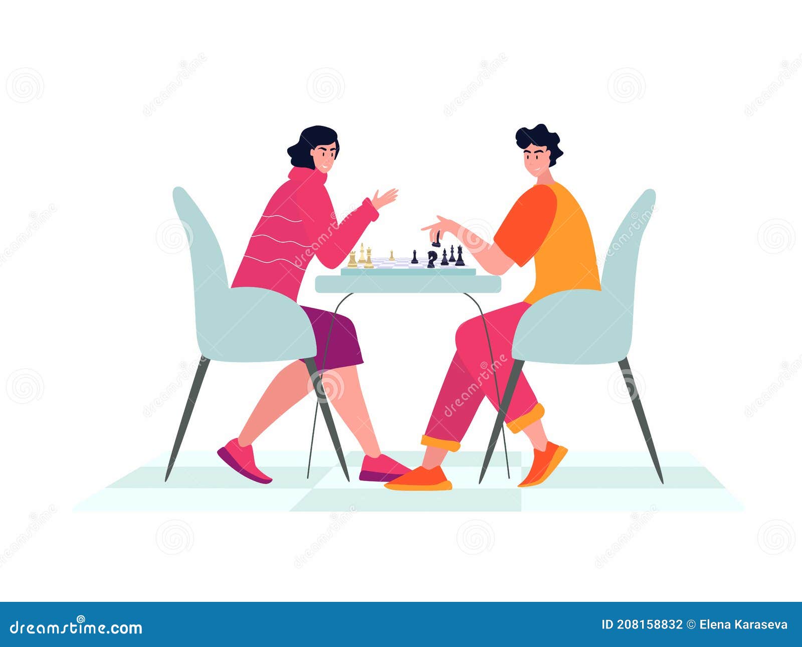 Chess Game. Trendy Flat Illustration. People Play Chess. Chess Pieces ...