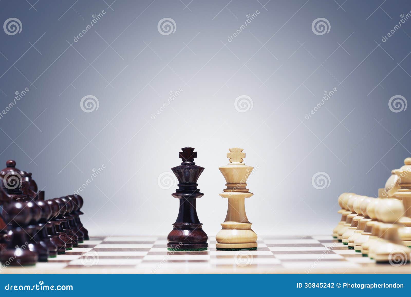 Chess Game Two Kings in Centre of Board Other Pieces Lined Up Stock ...