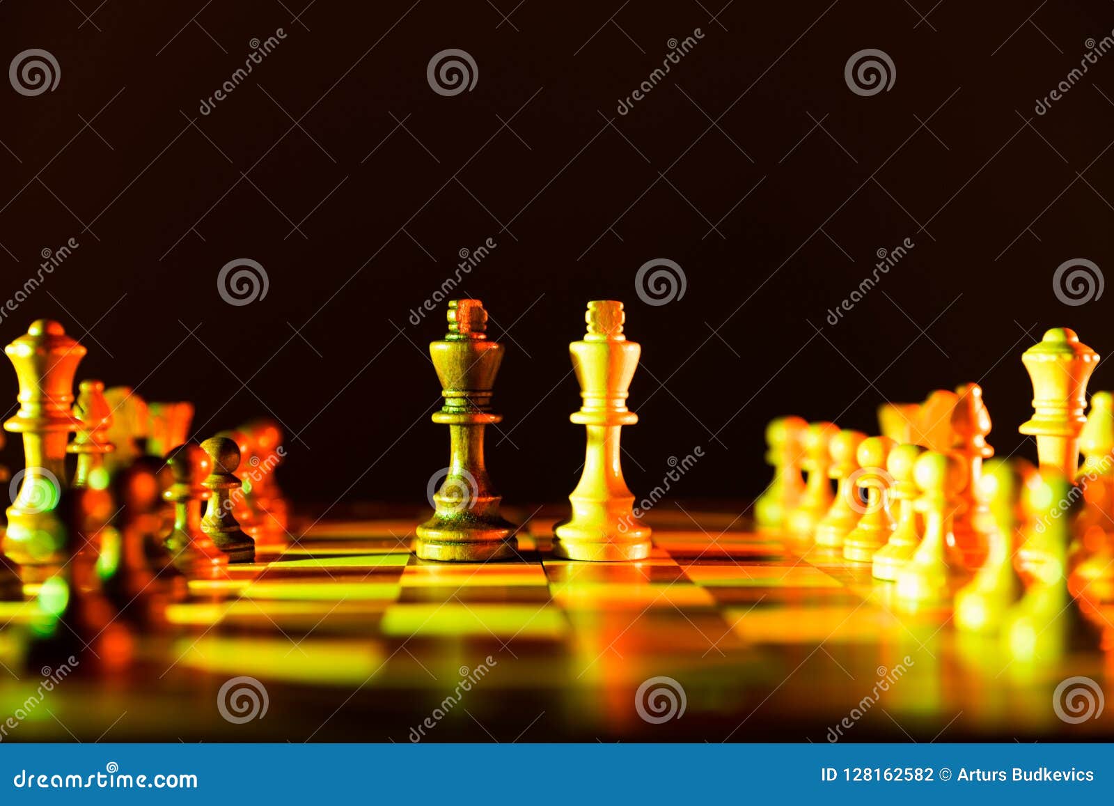 Chess Game Two Kings in Centre of Board Other Pieces Lined Up. I Stock ...