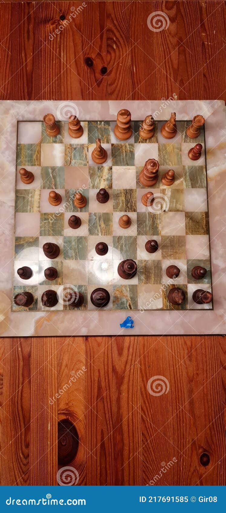 Chess Game Wooden Pieces Marble Chess Board from Above Stock Image ...