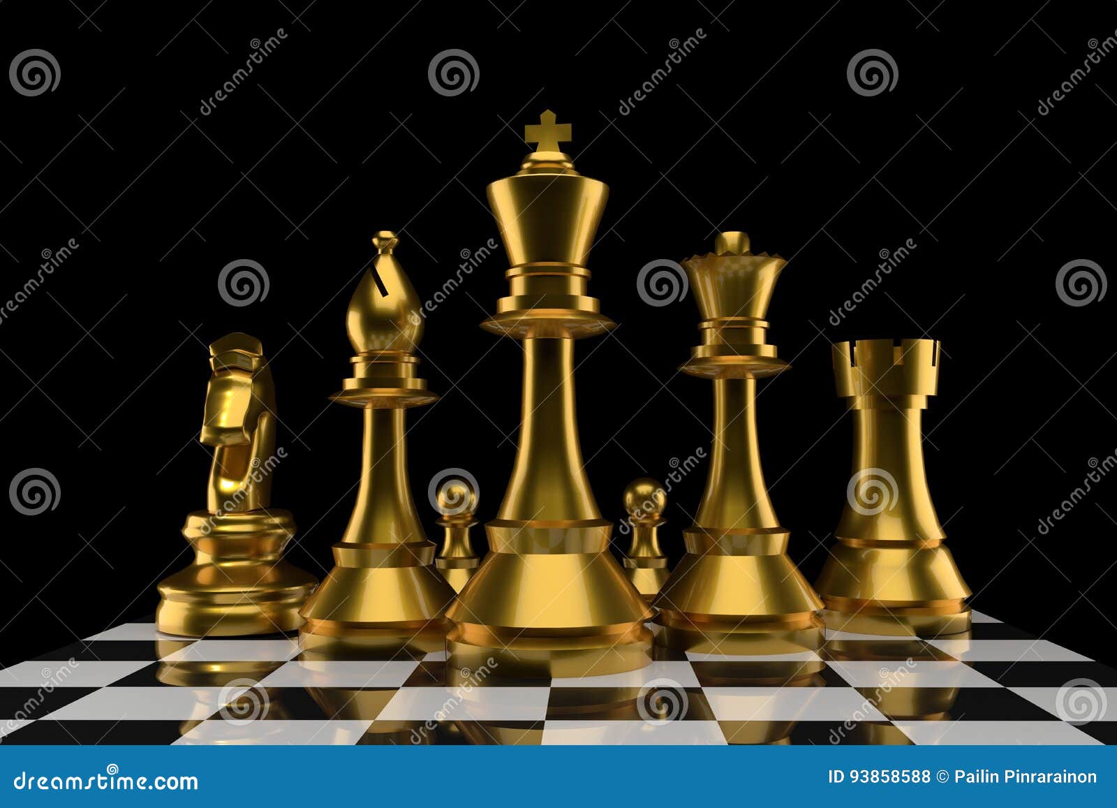Chess of Group in Gold Color in 3D Rendering Stock Illustration ...