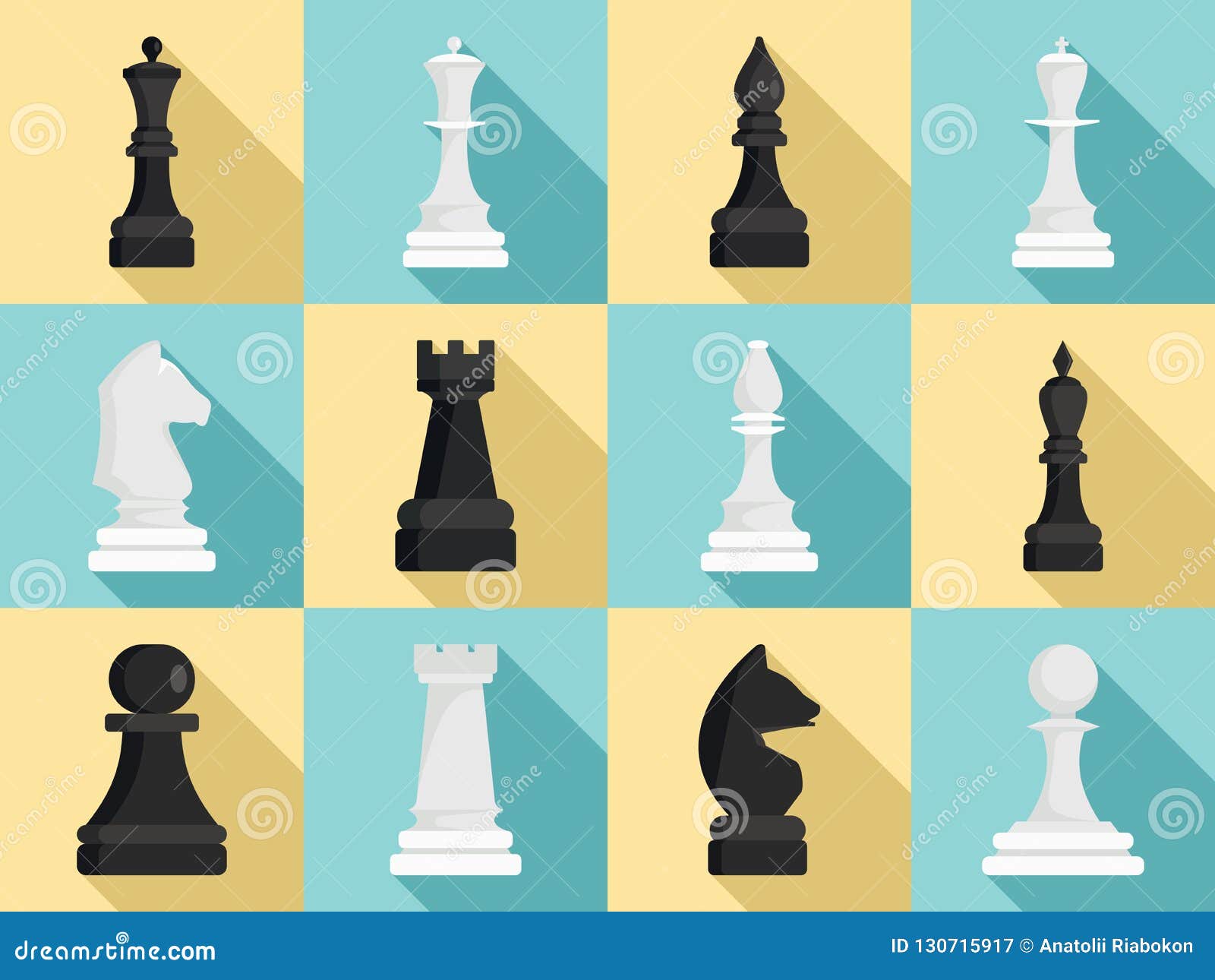 Chess icon set, flat style stock vector. Illustration of design - 130715917