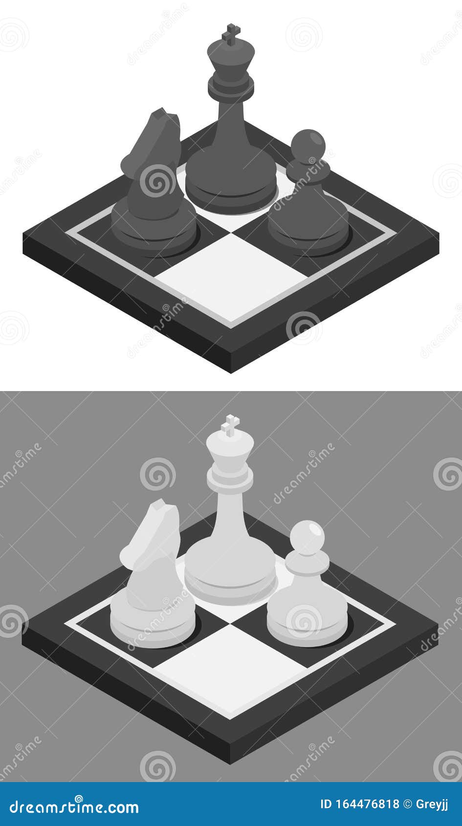 Chess Isometric Concept Icon. Chessboard and Chess Knight, Pawn and ...