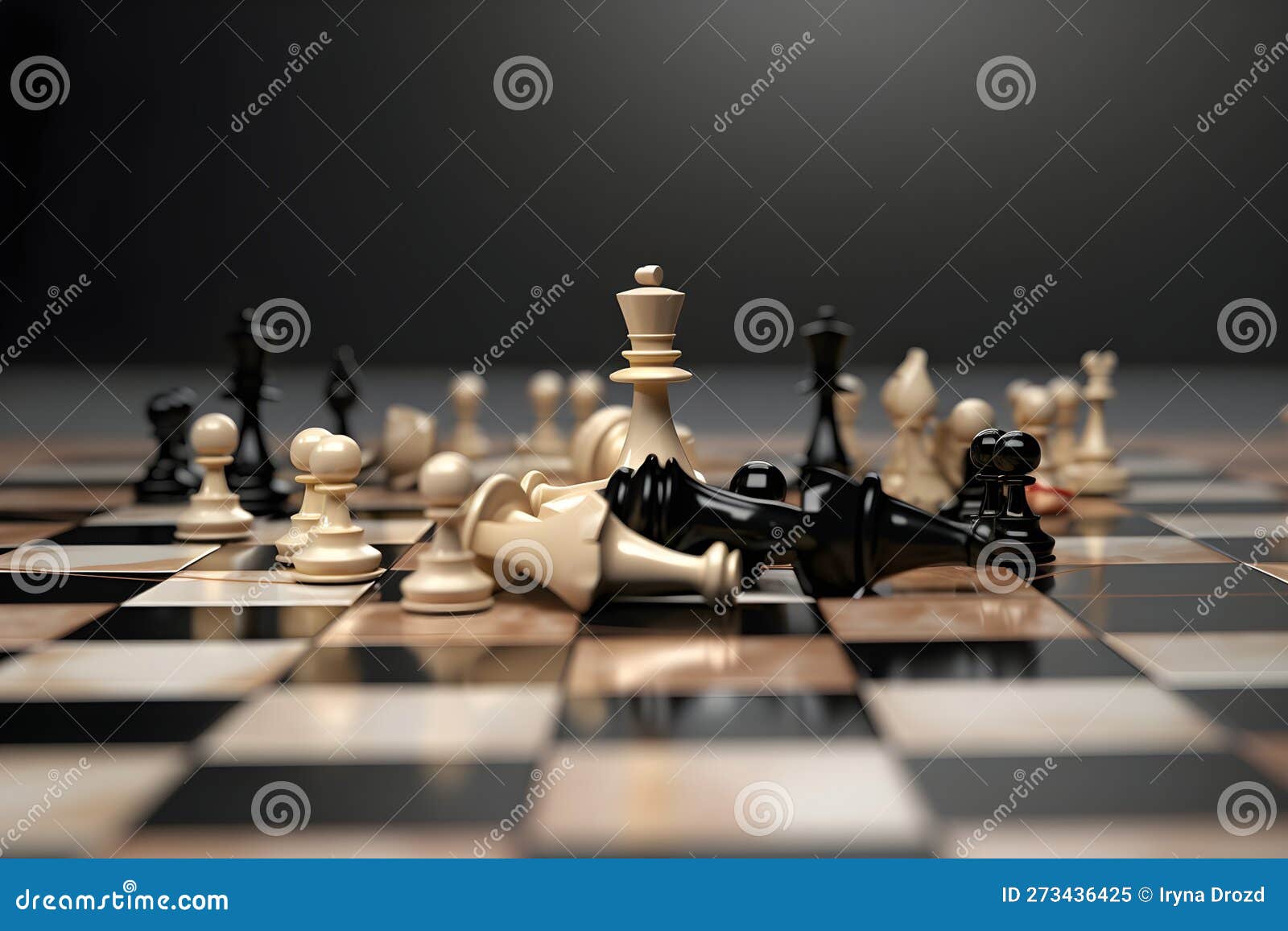 Chess King on Chess Board Game with Defeated Chess Figures. Success ...