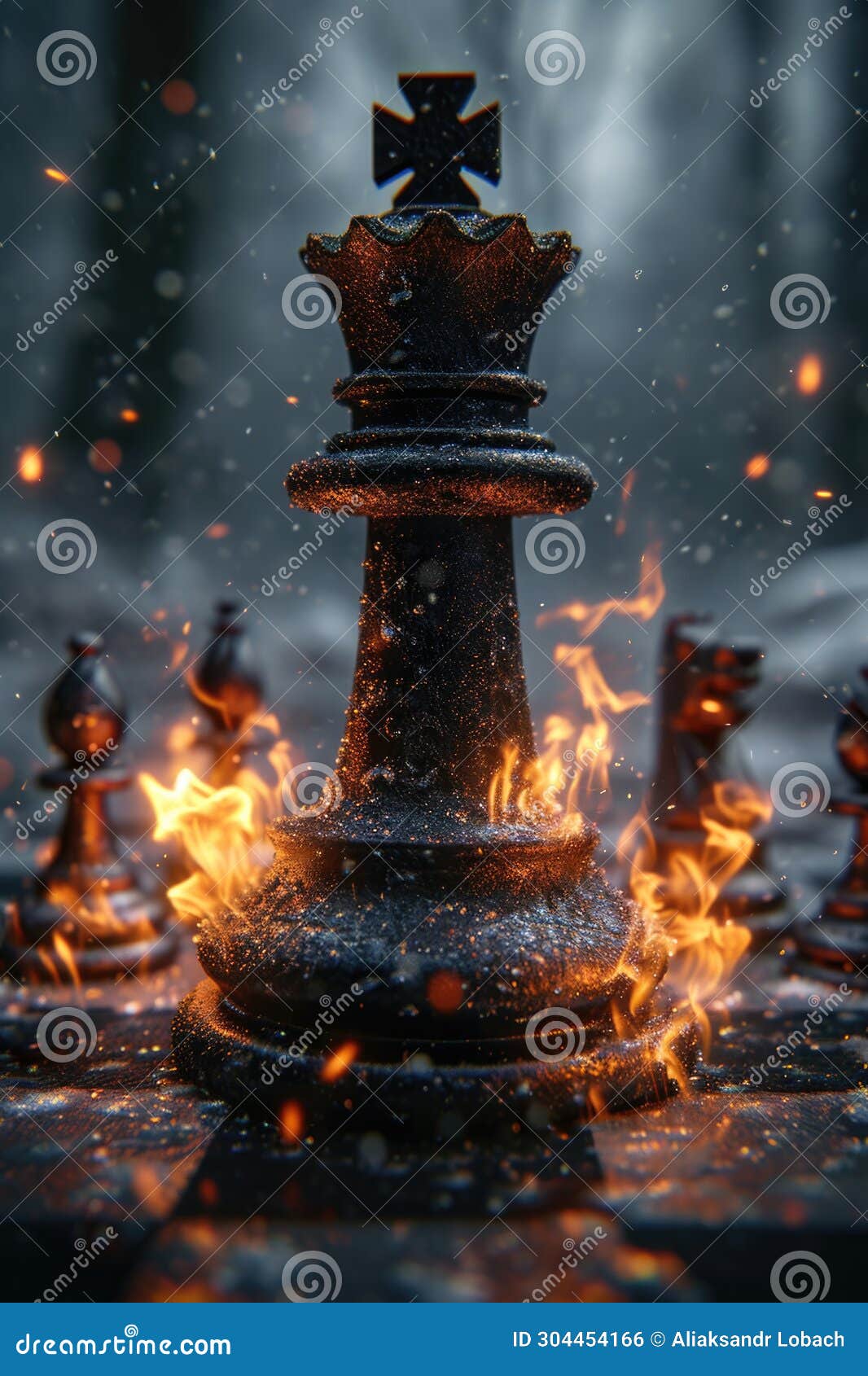 The Chess King S Piece is on Fire in the Street Stock Illustration ...