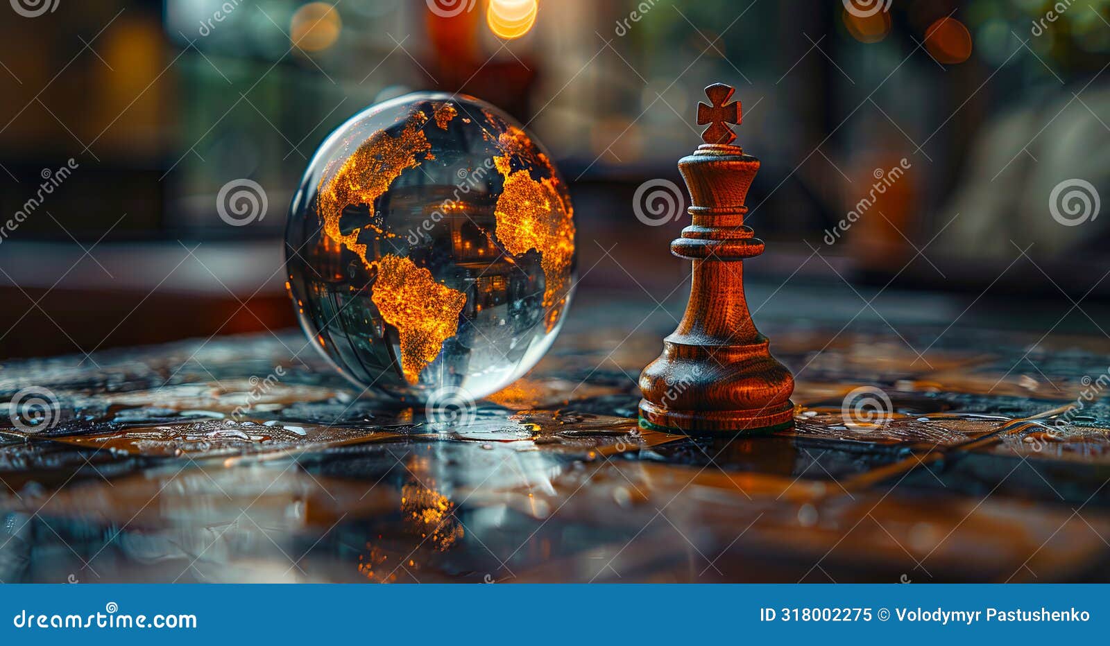 Chess King and World Globe on a Table Stock Image - Image of generated ...