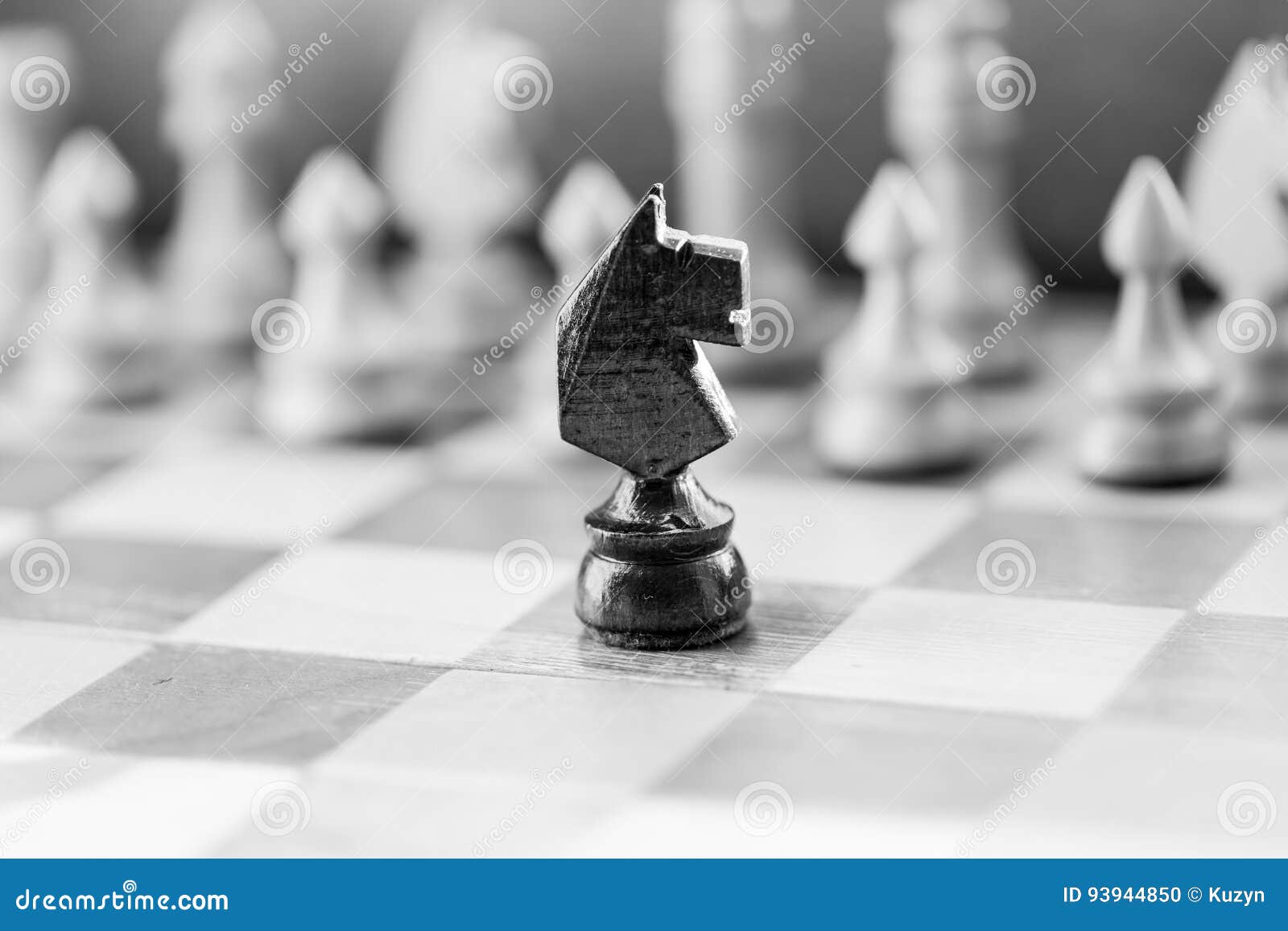 Chess Knight Pawn on Chess Board Close Up. Black and White Stock Photo ...