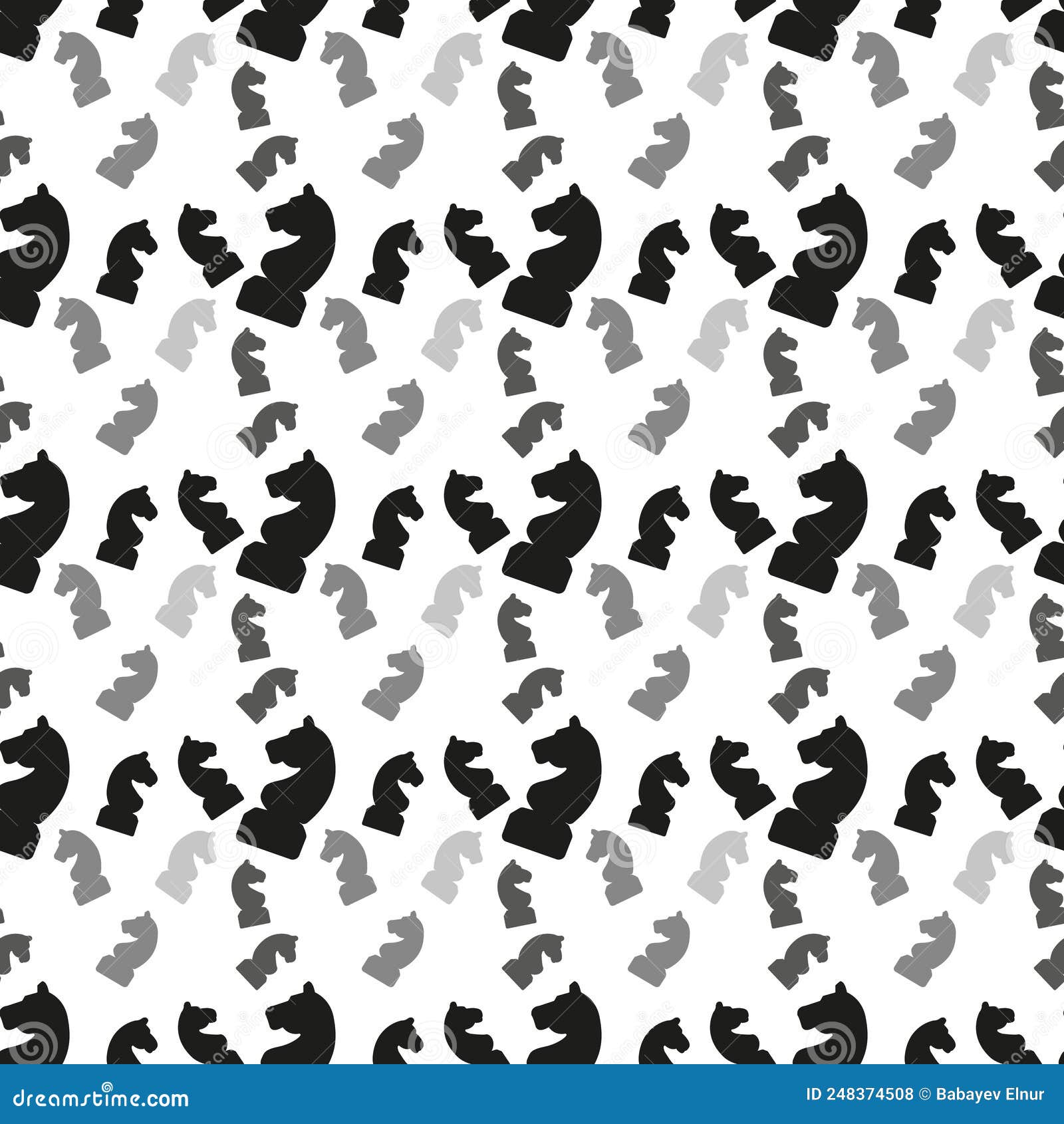 Chess Knight Seamless Pattern. Black and White Vector Illustration ...