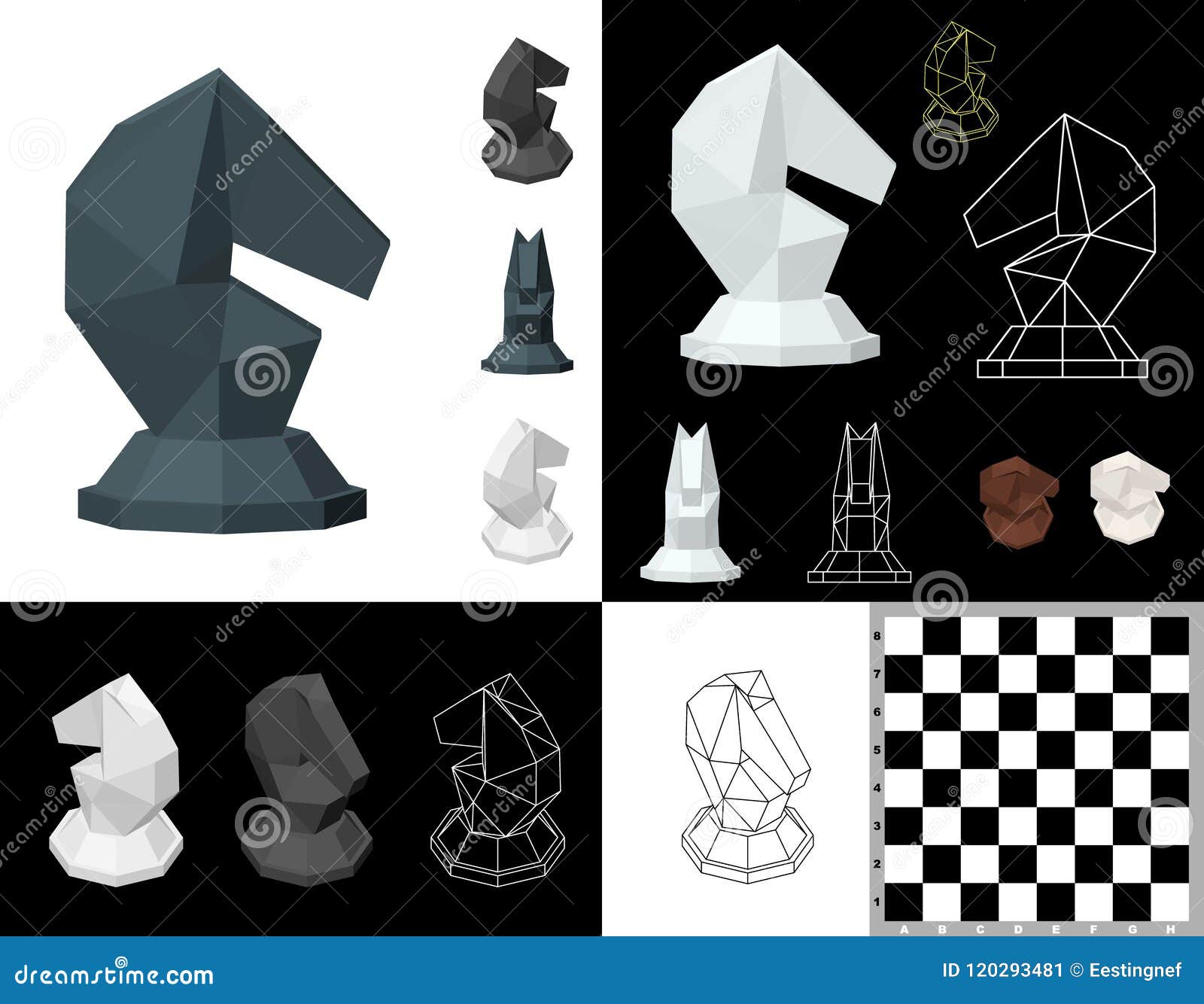 Chess Knight Set. 3d Vector Illustration. Isometric Projection Stock ...