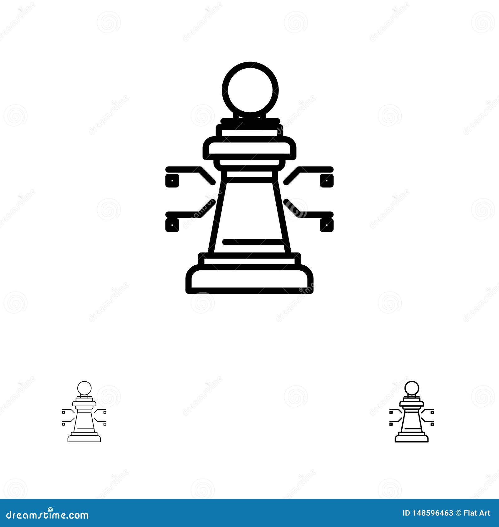 Chess, Laptop, Strategy, Game Bold and Thin Black Line Icon Set Stock ...