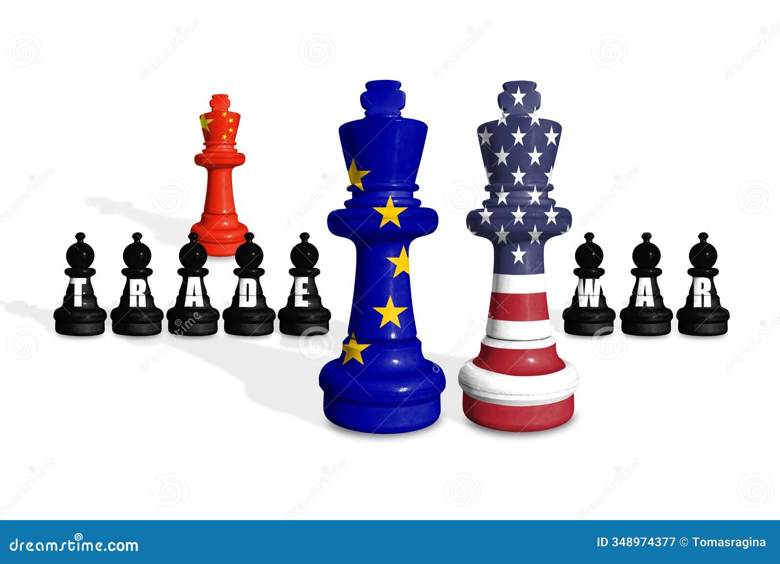 Chess Made from US,EU and China Flags on White Background with Word ...
