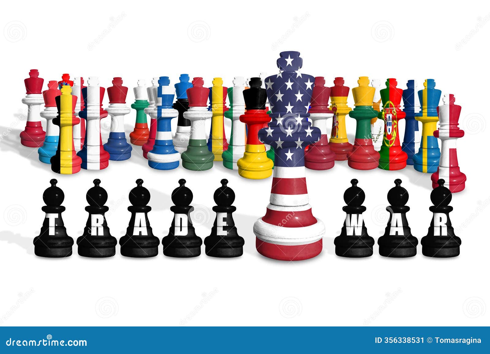 Chess Made from US and EU Members Flags on a White Background Stock ...
