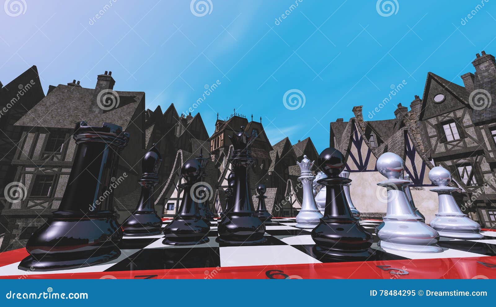 Chess and the Medieval Town Stock Illustration - Illustration of city ...