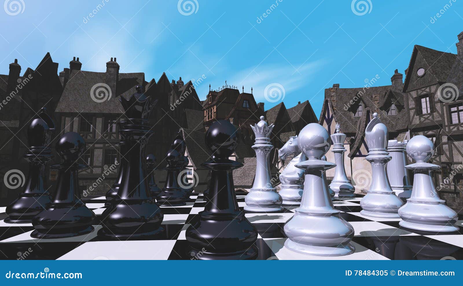 Chess and the Medieval Town Stock Illustration - Illustration of houses ...
